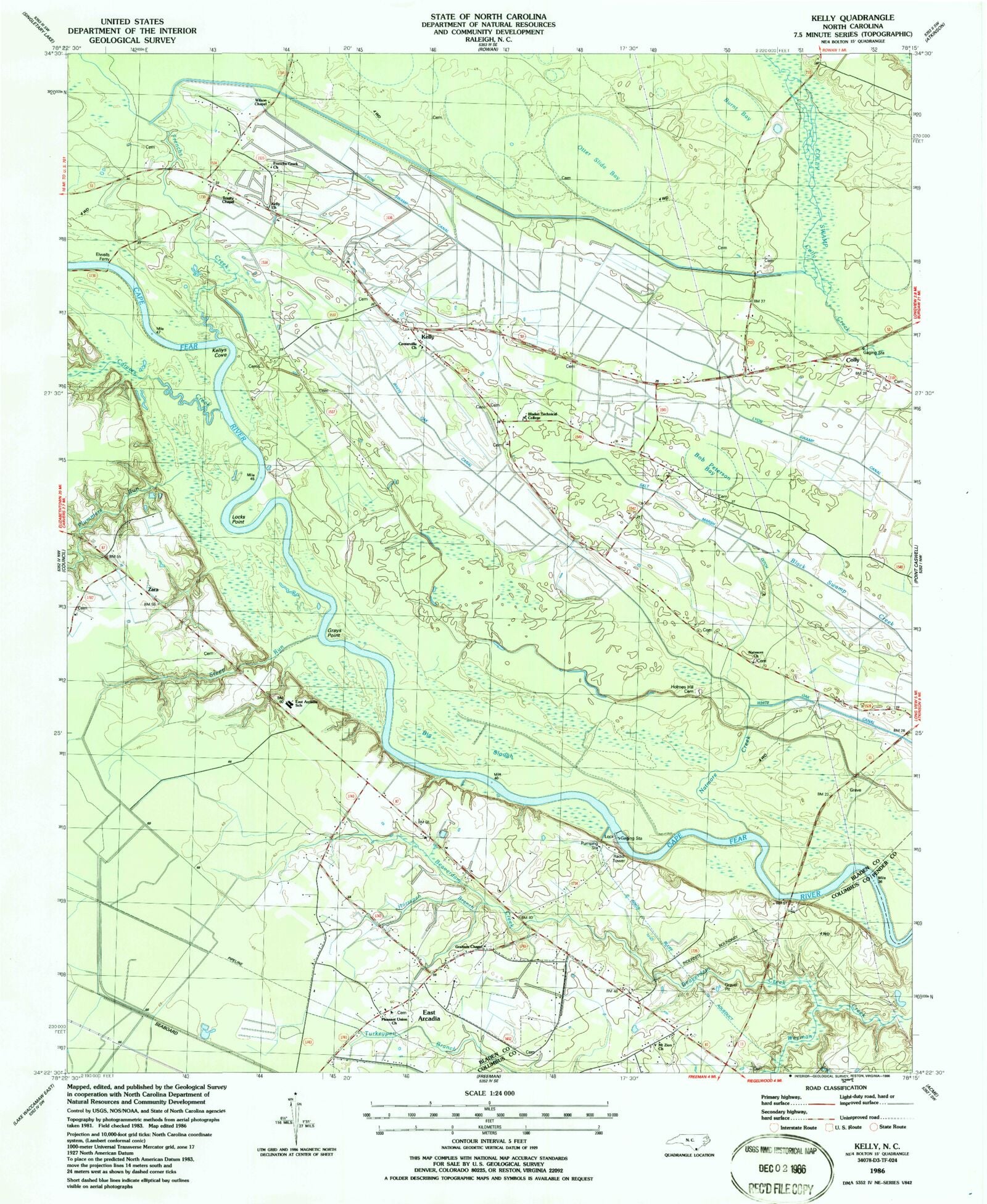 Classic USGS Kelly North Carolina 7.5'x7.5' Topo Map – MyTopo Map Store