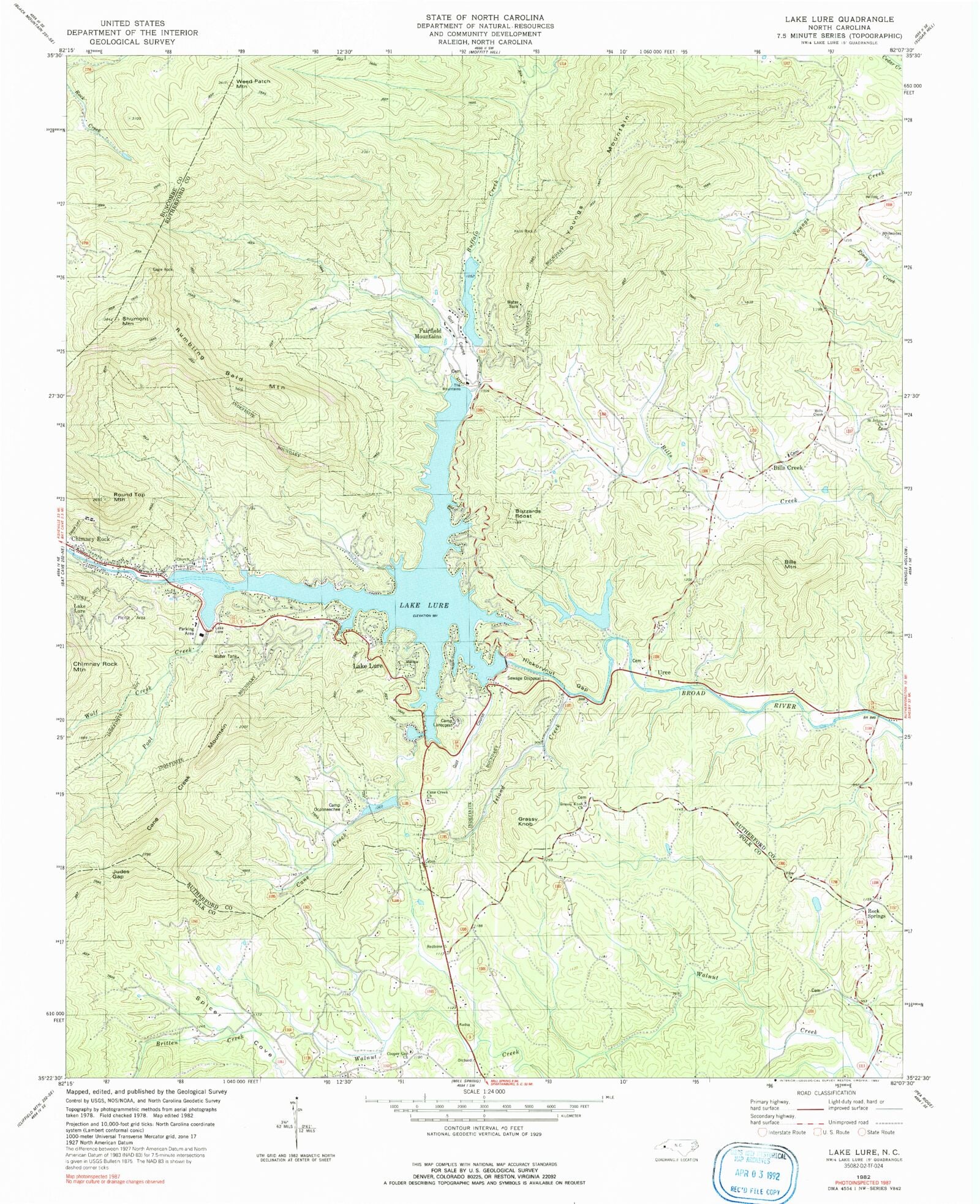 Classic USGS Lake Lure North Carolina 7.5'x7.5' Topo Map – MyTopo Map Store