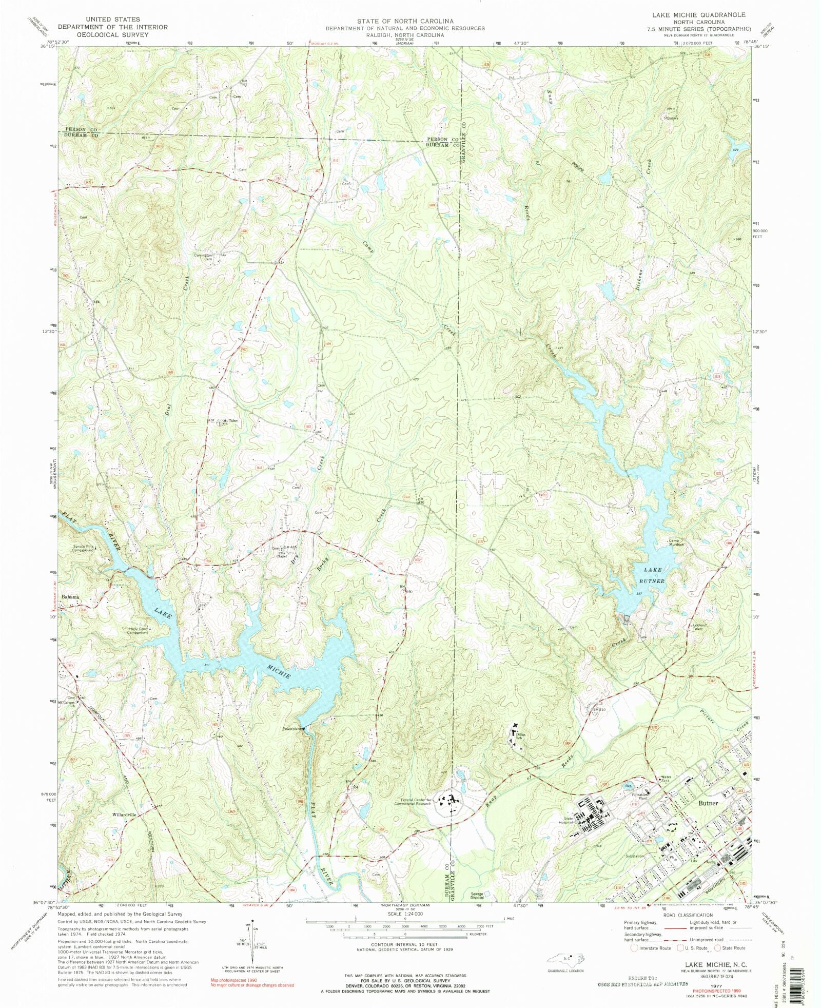 Classic USGS Lake Michie North Carolina 7.5'x7.5' Topo Map – MyTopo Map ...