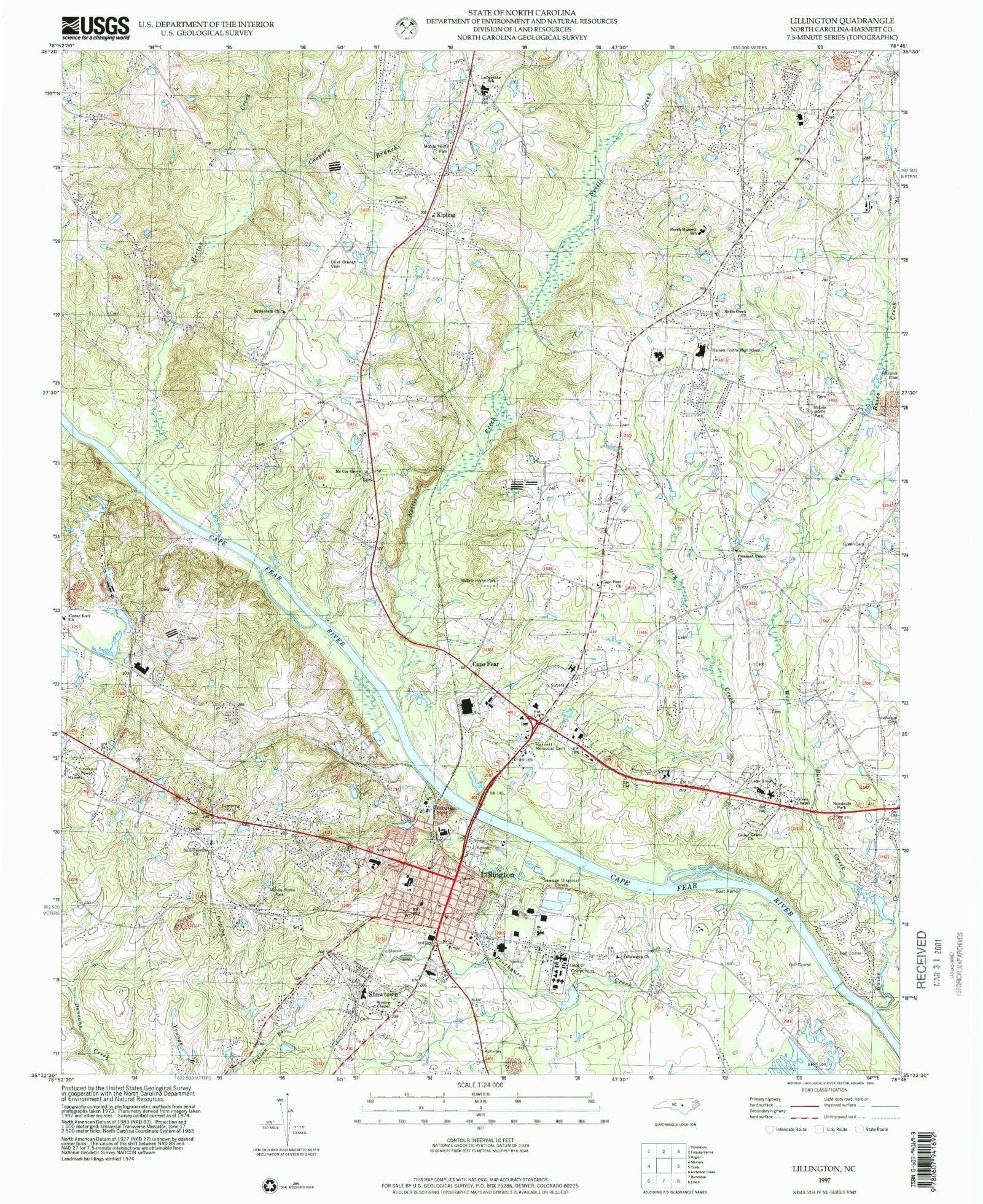 Classic USGS Lillington North Carolina 7.5'x7.5' Topo Map – MyTopo Map ...