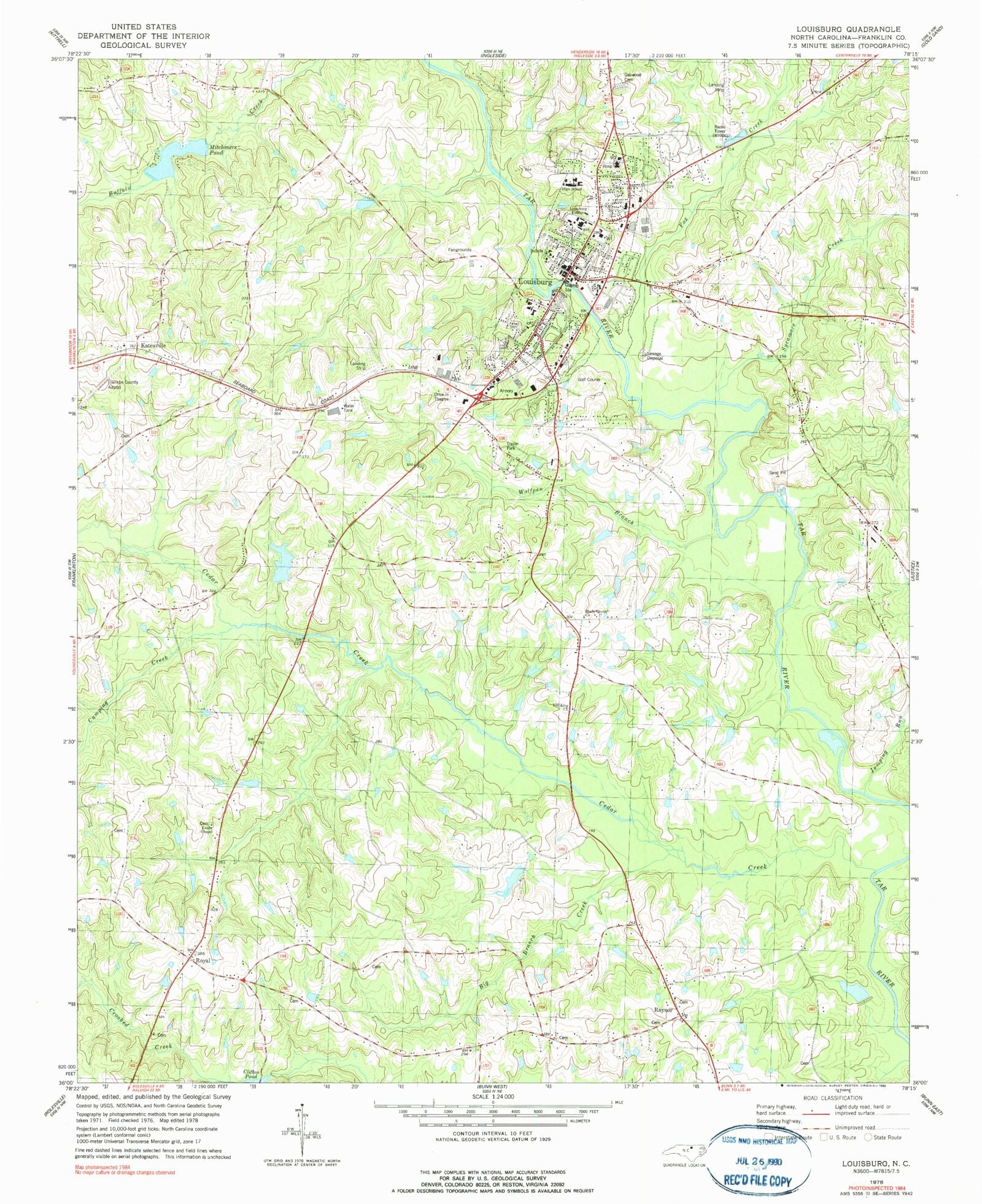 Classic USGS Louisburg North Carolina 7.5'x7.5' Topo Map – MyTopo Map Store