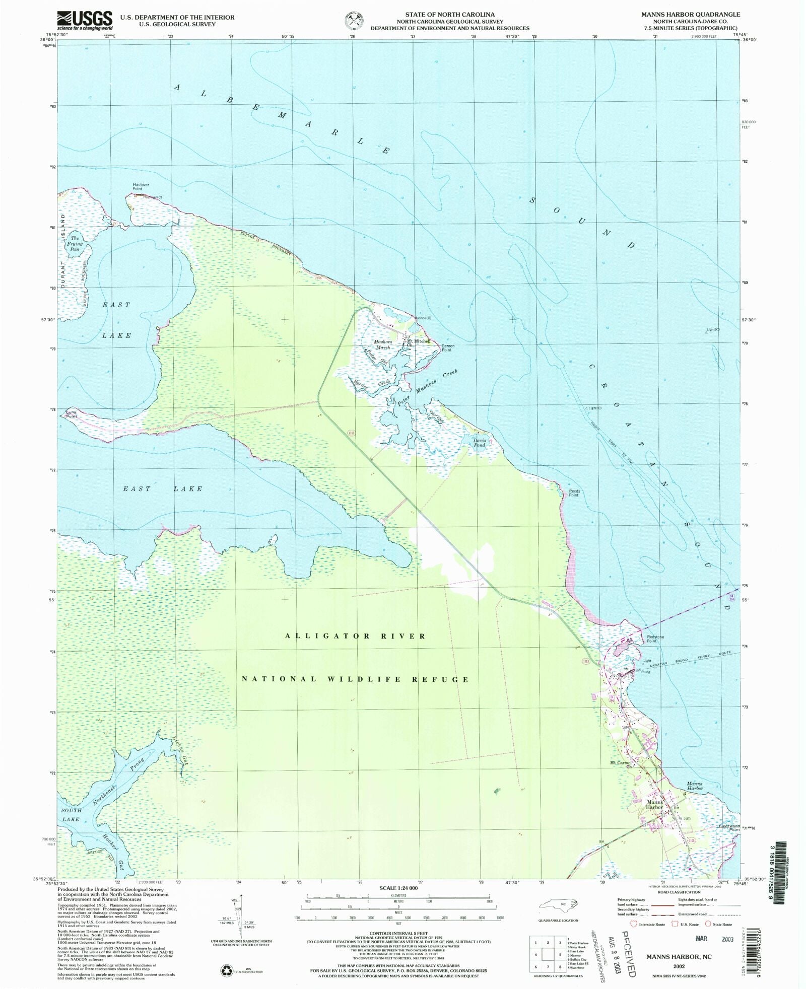 Classic USGS Manns Harbor North Carolina 7.5'x7.5' Topo Map – MyTopo ...
