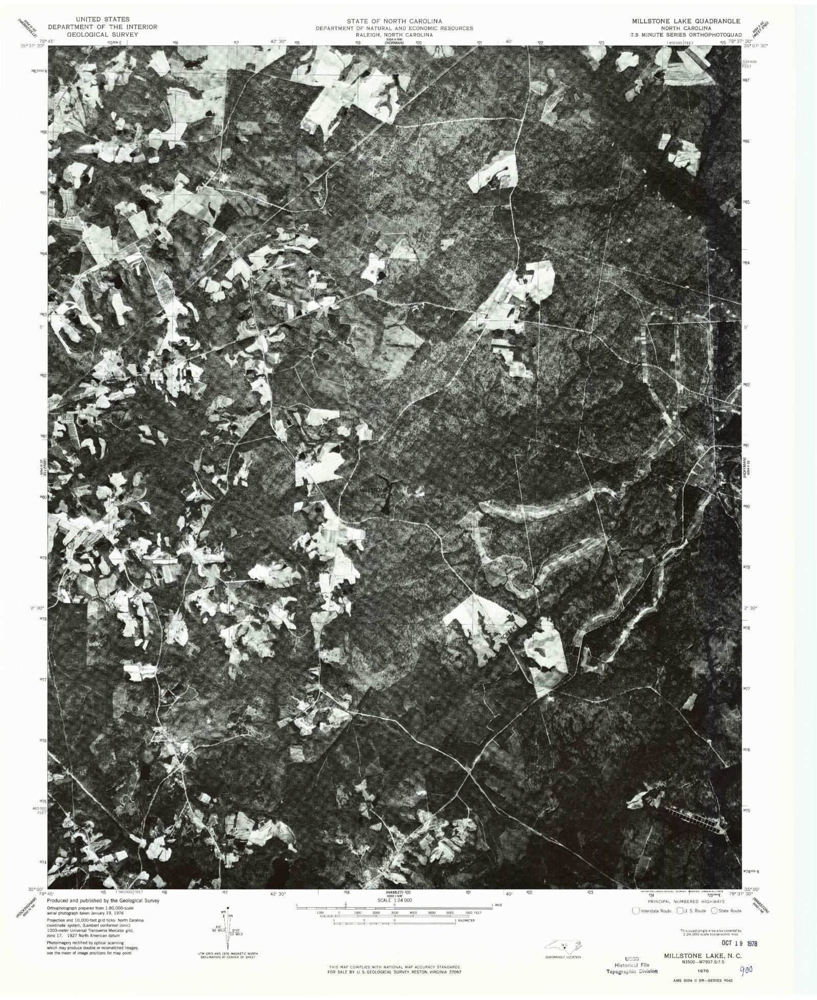 Classic USGS Millstone Lake North Carolina 7.5'x7.5' Topo Map – MyTopo ...