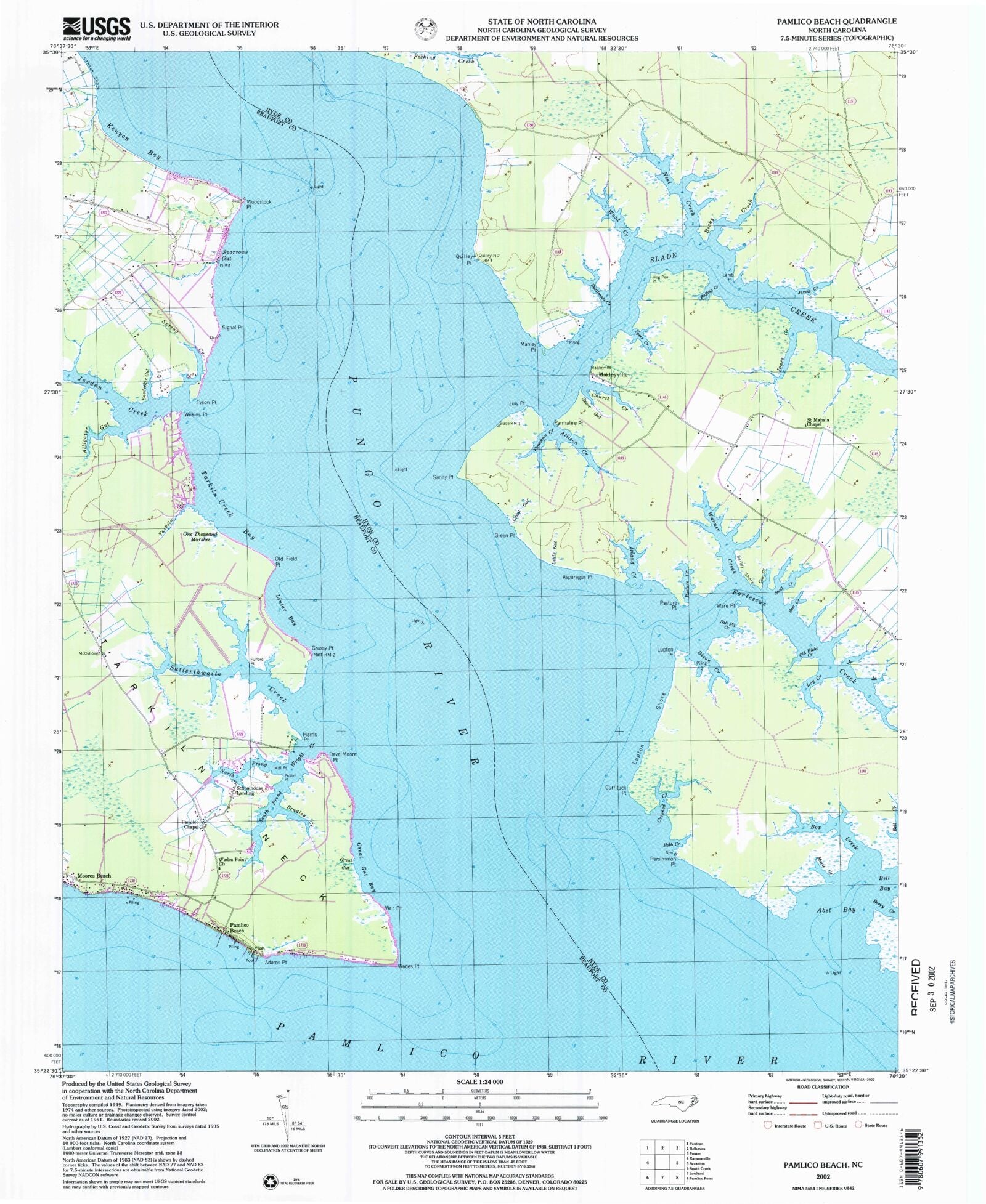 Classic USGS Pamlico Beach North Carolina 7.5'x7.5' Topo Map – MyTopo ...