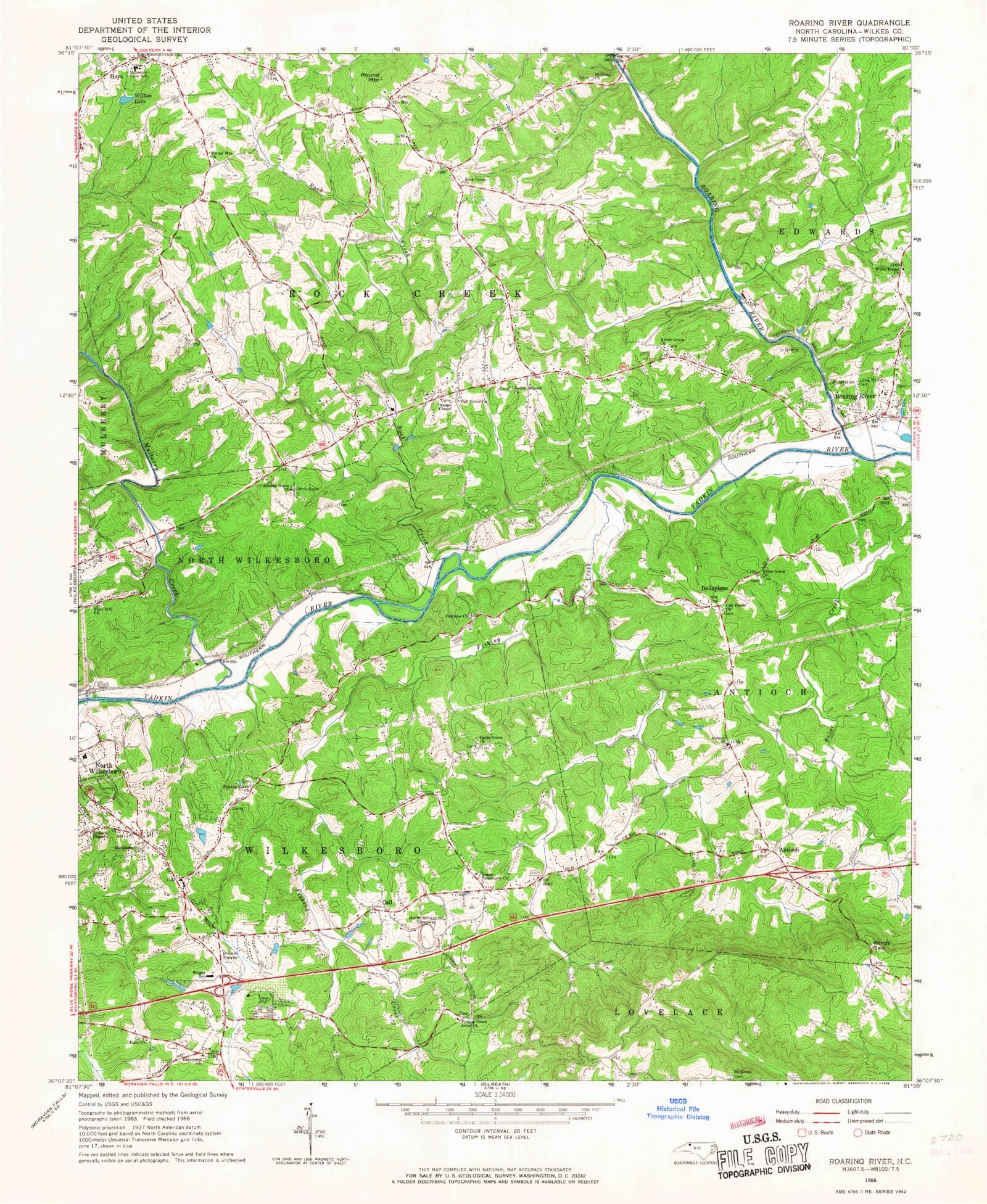 Classic USGS Roaring River North Carolina 7.5'x7.5' Topo Map – MyTopo ...