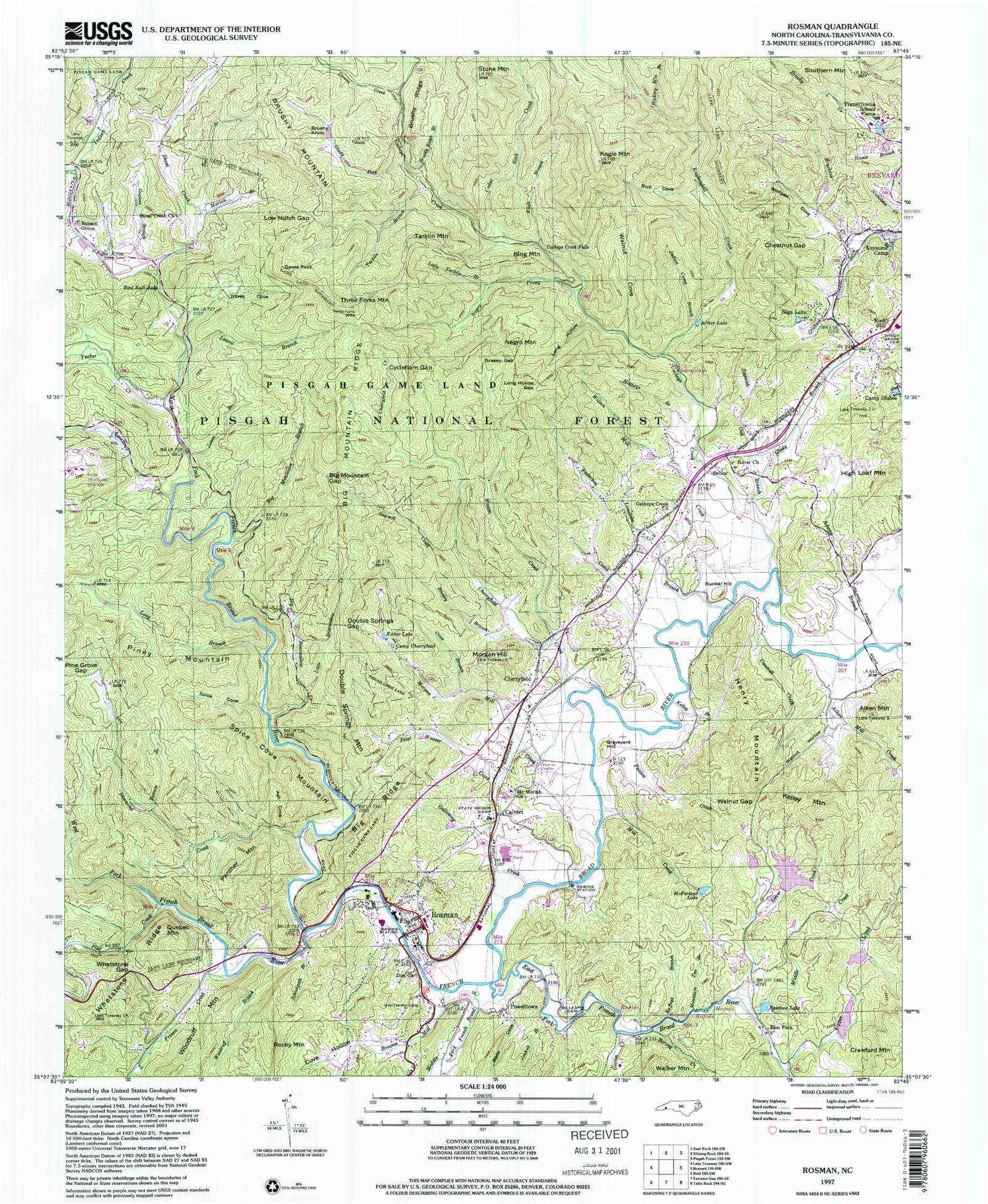 Classic USGS Rosman North Carolina 7.5'x7.5' Topo Map – MyTopo Map Store