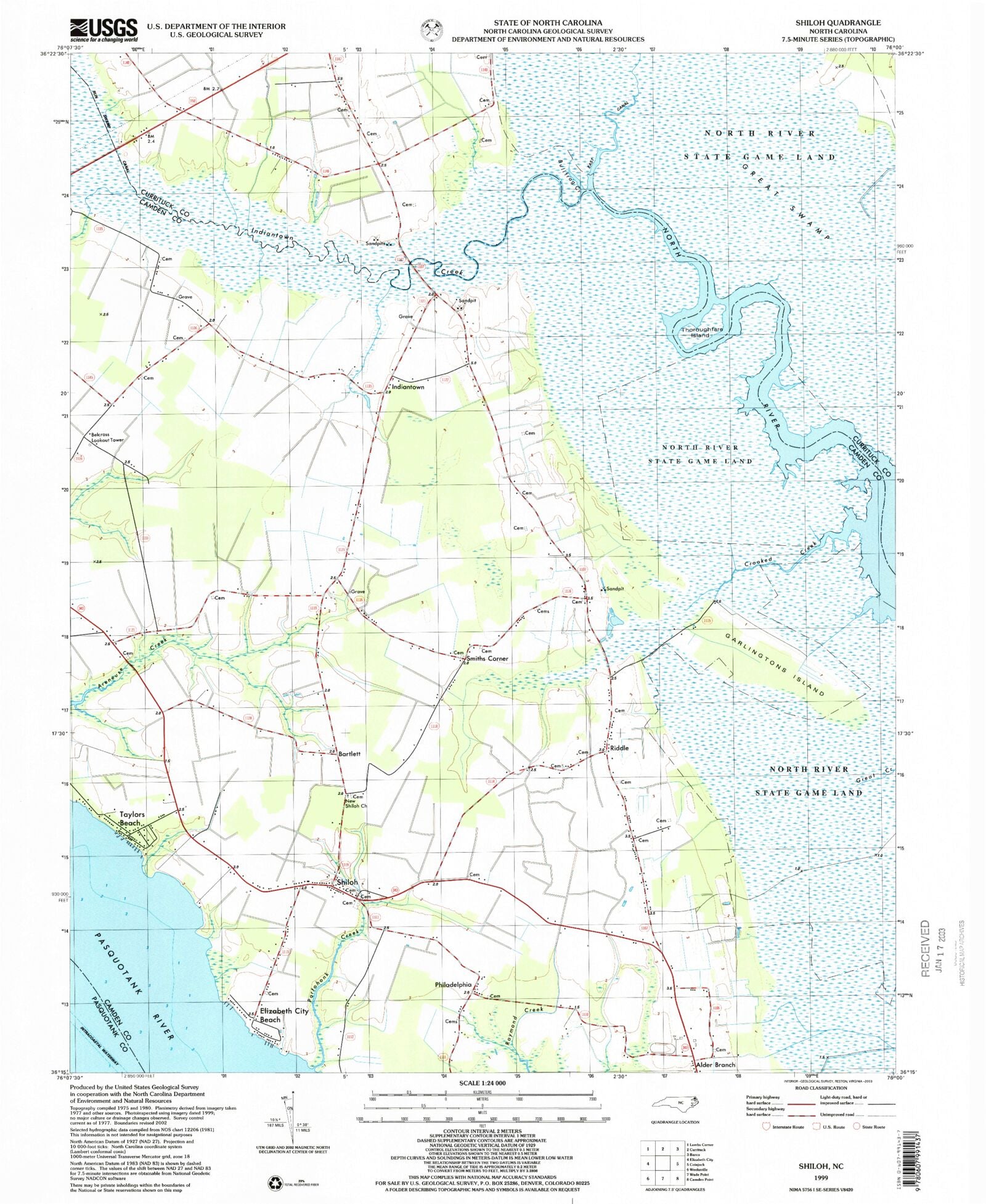 Classic USGS Shiloh North Carolina 7.5'x7.5' Topo Map – MyTopo Map Store