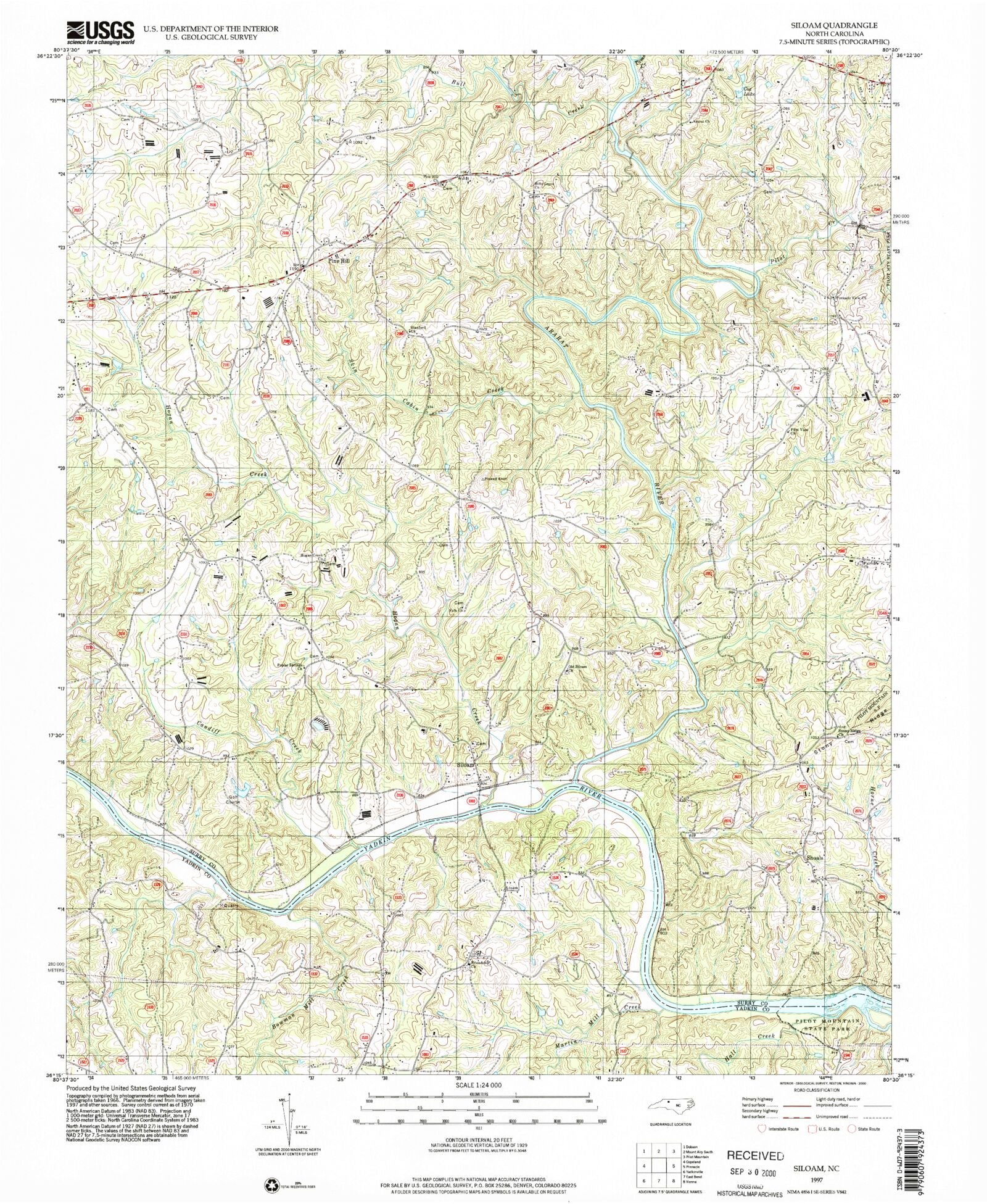 Classic USGS Siloam North Carolina 7.5'x7.5' Topo Map – MyTopo Map Store