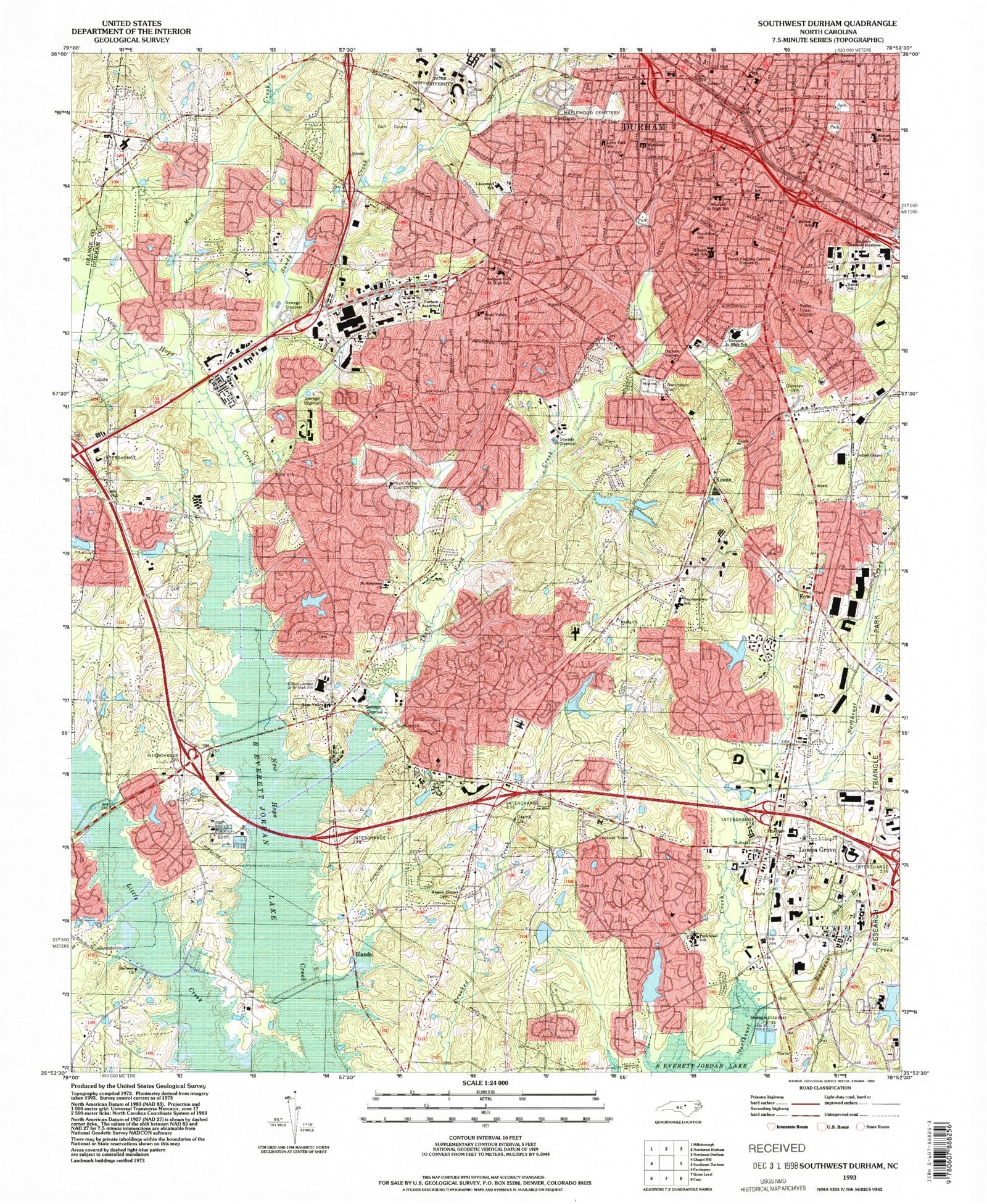 Classic USGS Southwest Durham North Carolina 7.5'x7.5' Topo Map ...