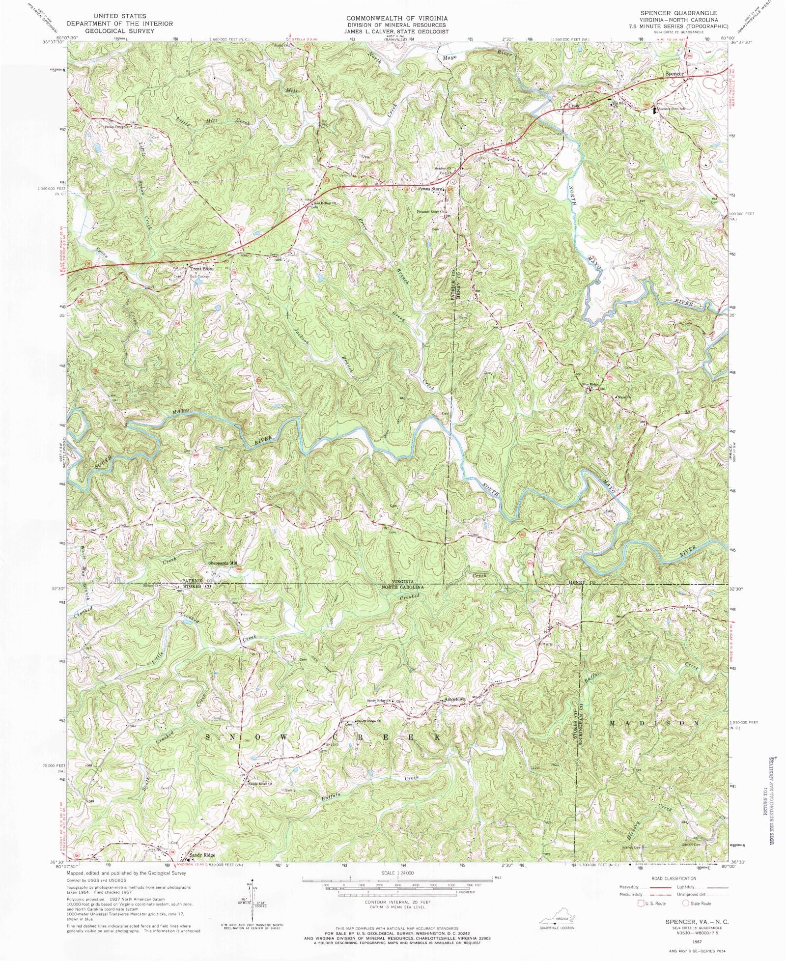 Classic USGS Spencer Virginia 7.5'x7.5' Topo Map – MyTopo Map Store