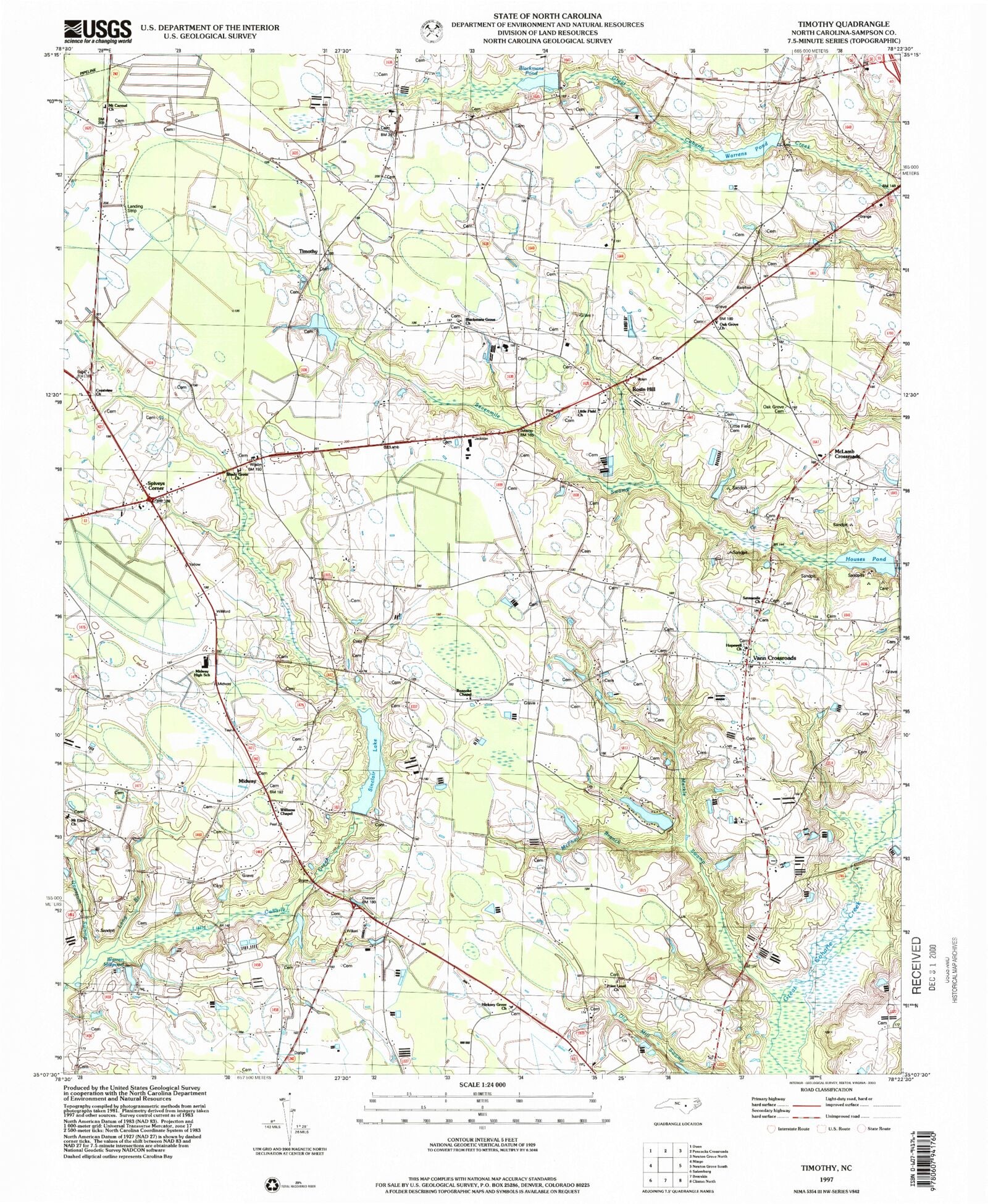 Classic USGS Timothy North Carolina 7.5'x7.5' Topo Map – MyTopo Map Store