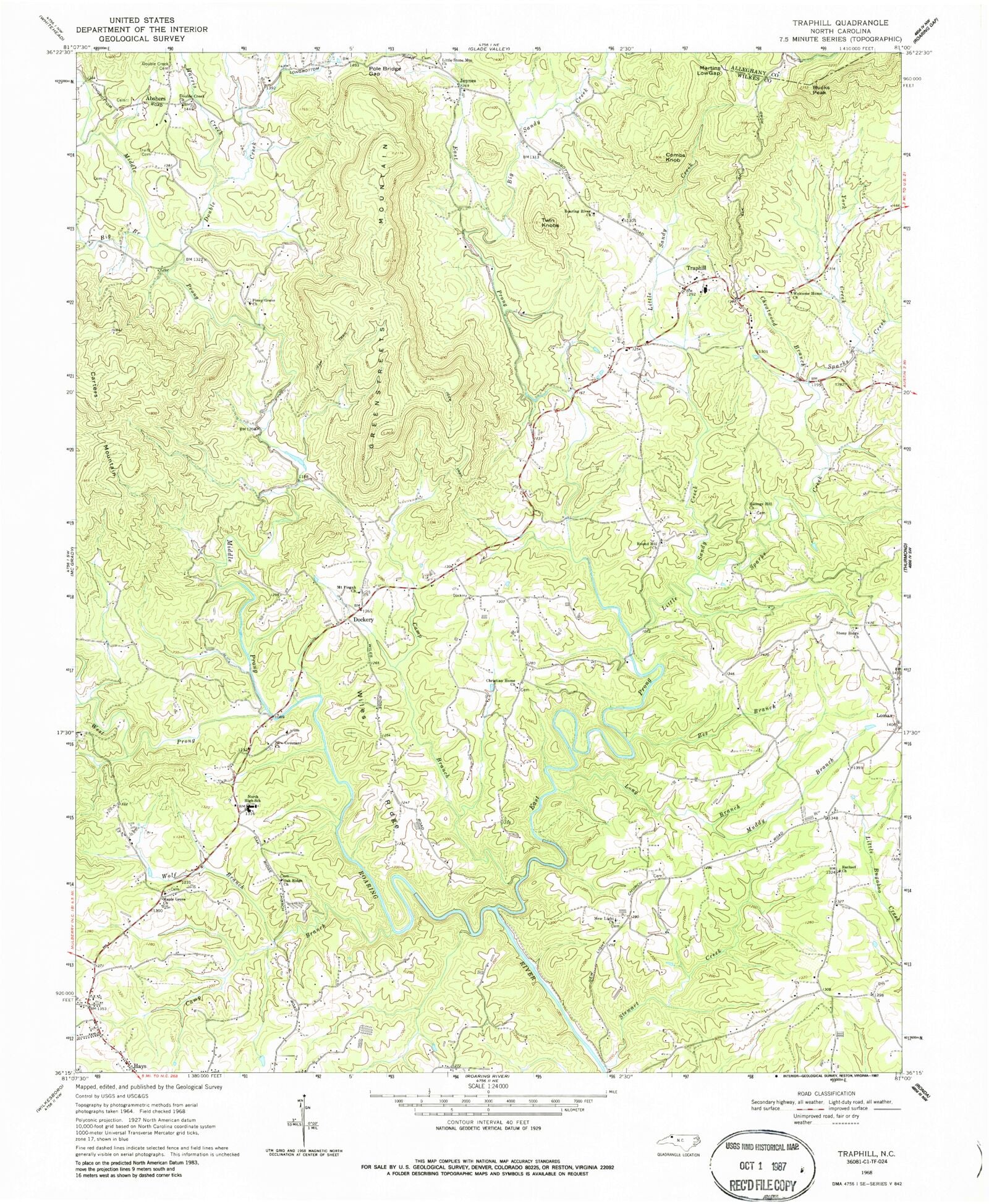 Classic USGS Traphill North Carolina 7.5'x7.5' Topo Map – MyTopo Map Store