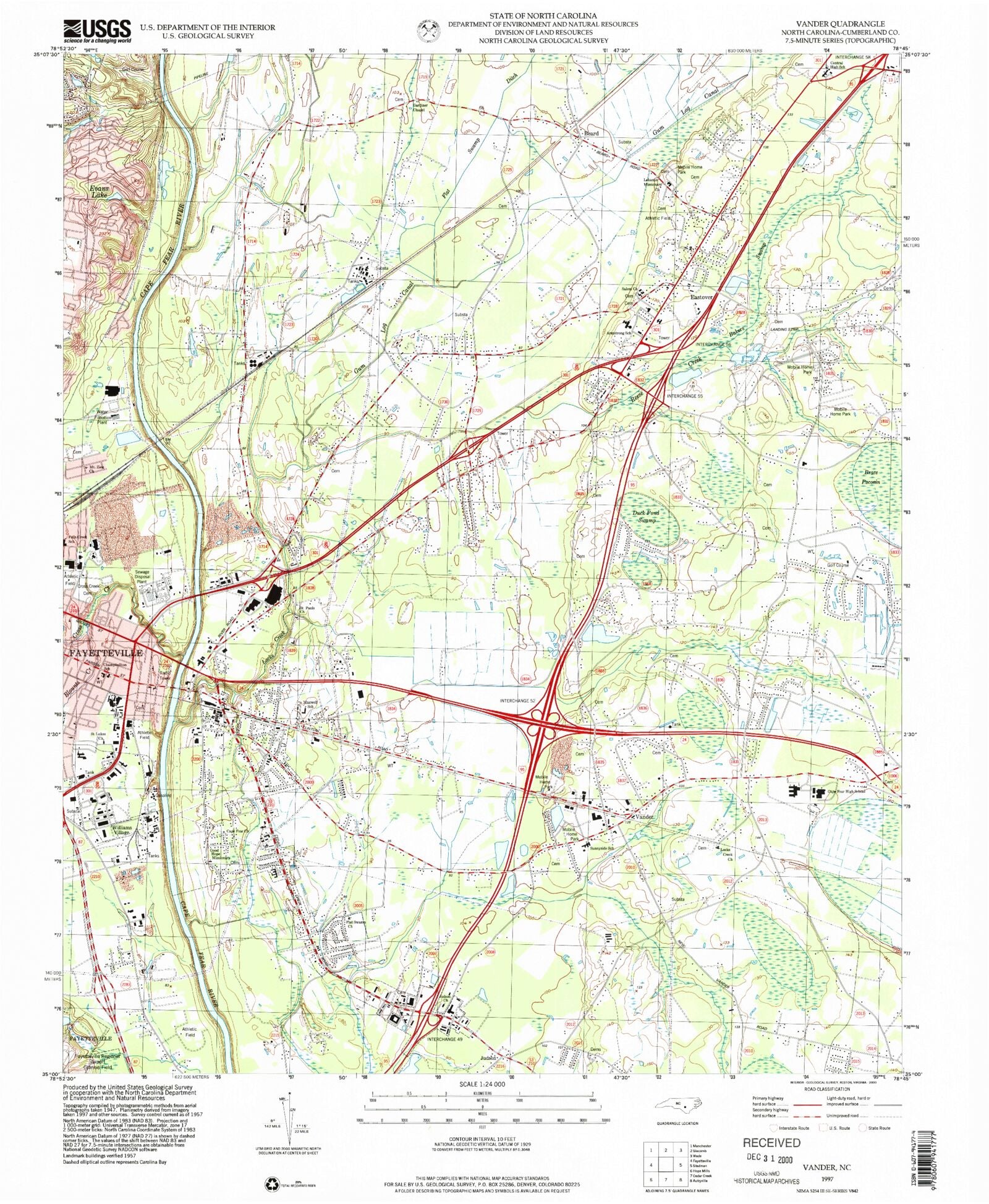 Classic USGS Vander North Carolina 7.5'x7.5' Topo Map – MyTopo Map Store