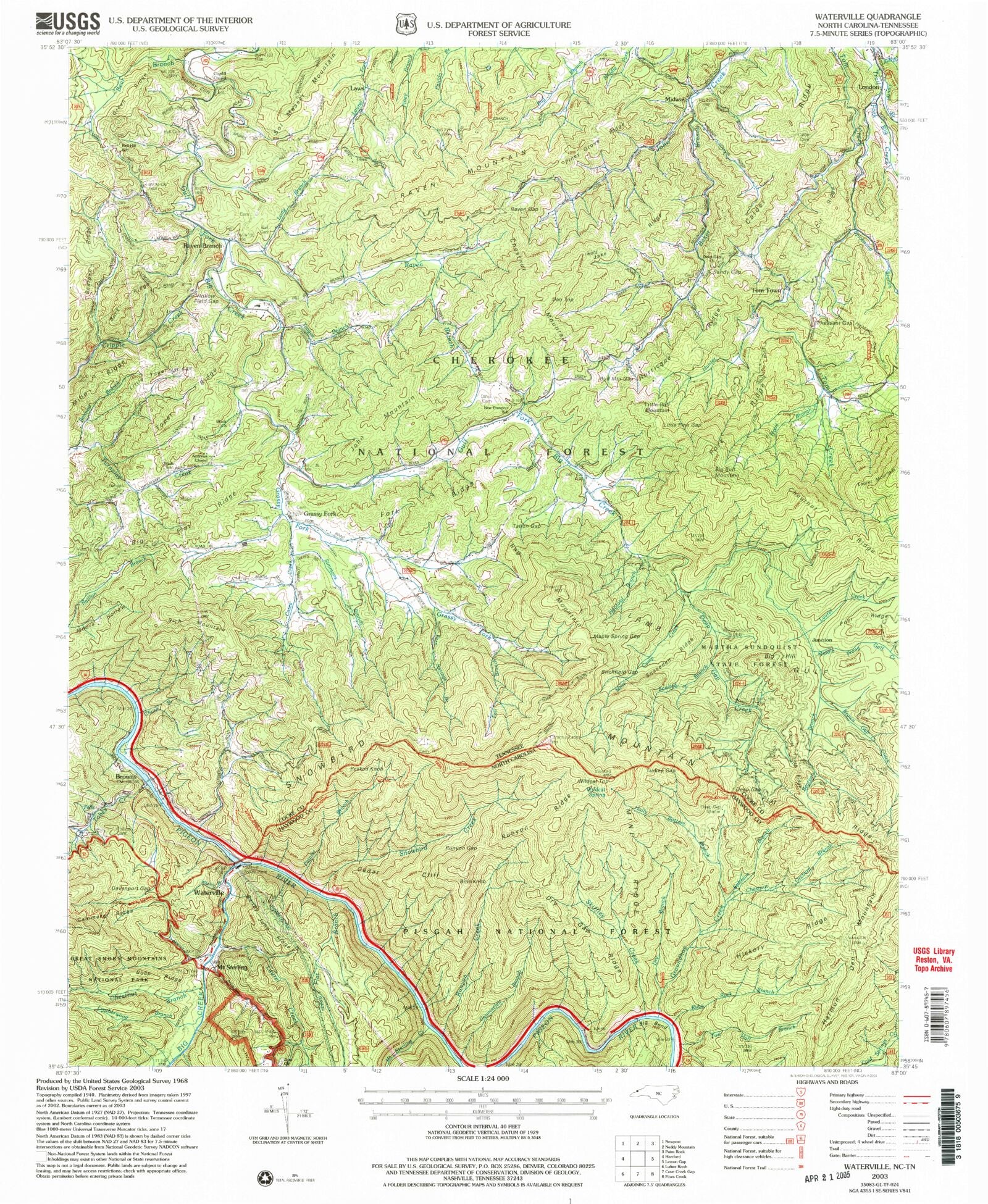 Classic USGS Waterville North Carolina 7.5'x7.5' Topo Map – MyTopo Map ...