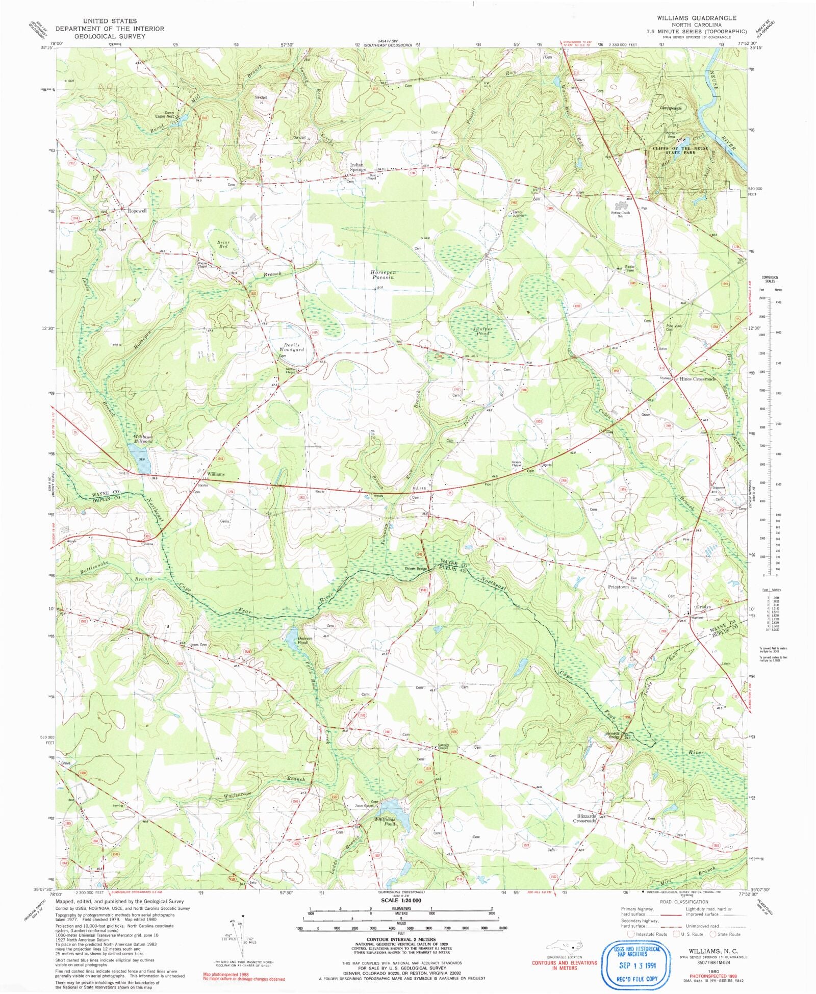 Classic USGS Williams North Carolina 7.5'x7.5' Topo Map – MyTopo Map Store