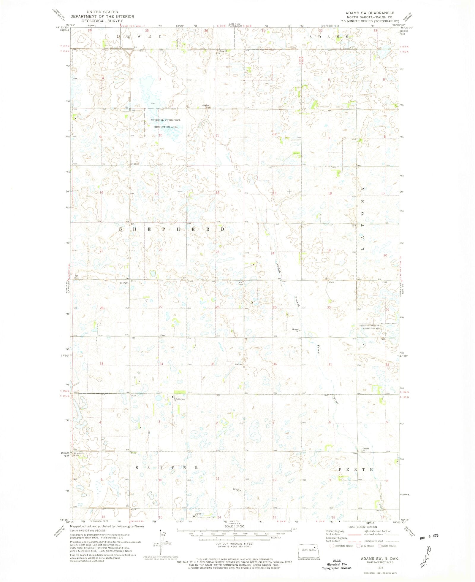 Classic USGS Adams SW North Dakota 7.5'x7.5' Topo Map – MyTopo Map Store