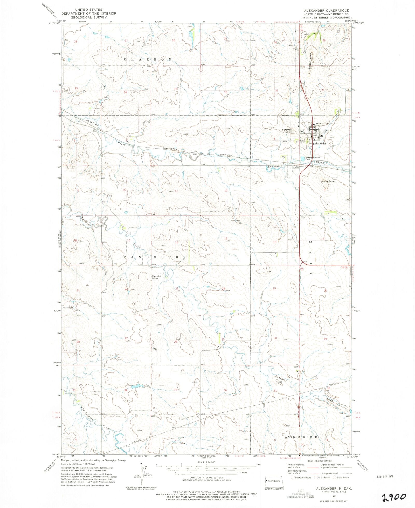 Classic USGS Alexander North Dakota 7.5'x7.5' Topo Map – MyTopo Map Store