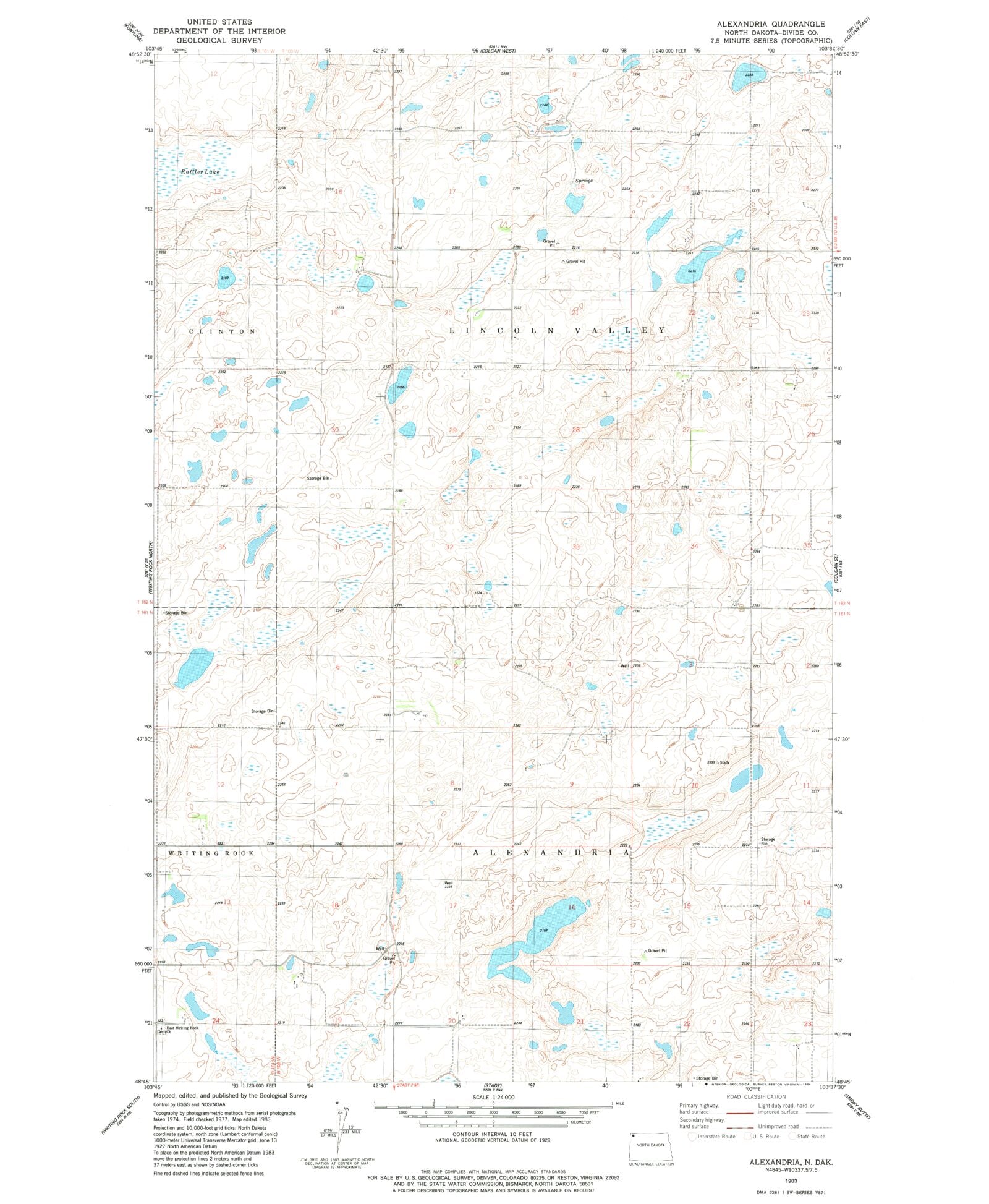 Classic USGS Alexandria North Dakota 7.5'x7.5' Topo Map – MyTopo Map Store