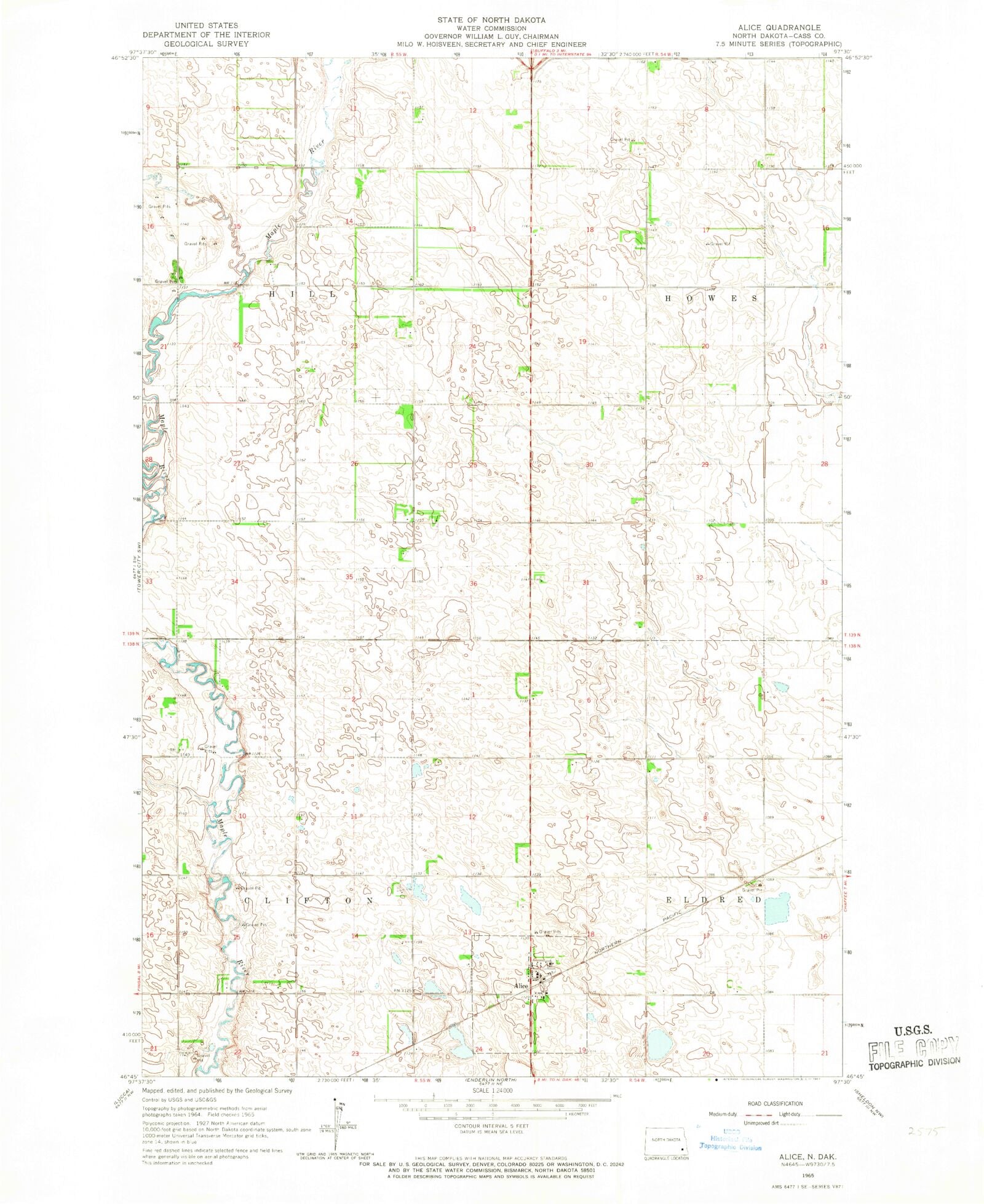 Classic USGS Alice North Dakota 7.5'x7.5' Topo Map – MyTopo Map Store