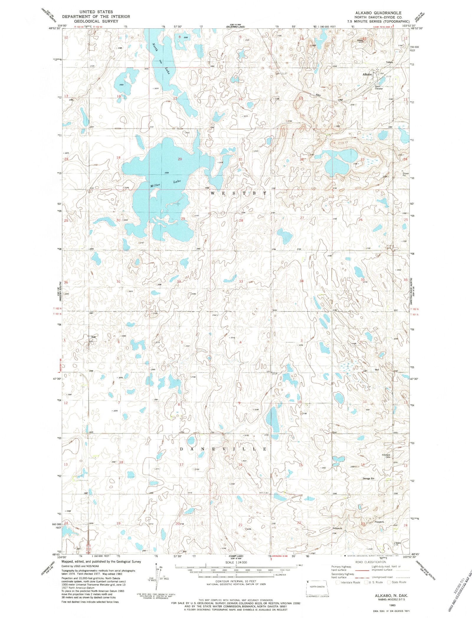 Classic USGS Alkabo North Dakota 7.5'x7.5' Topo Map – MyTopo Map Store