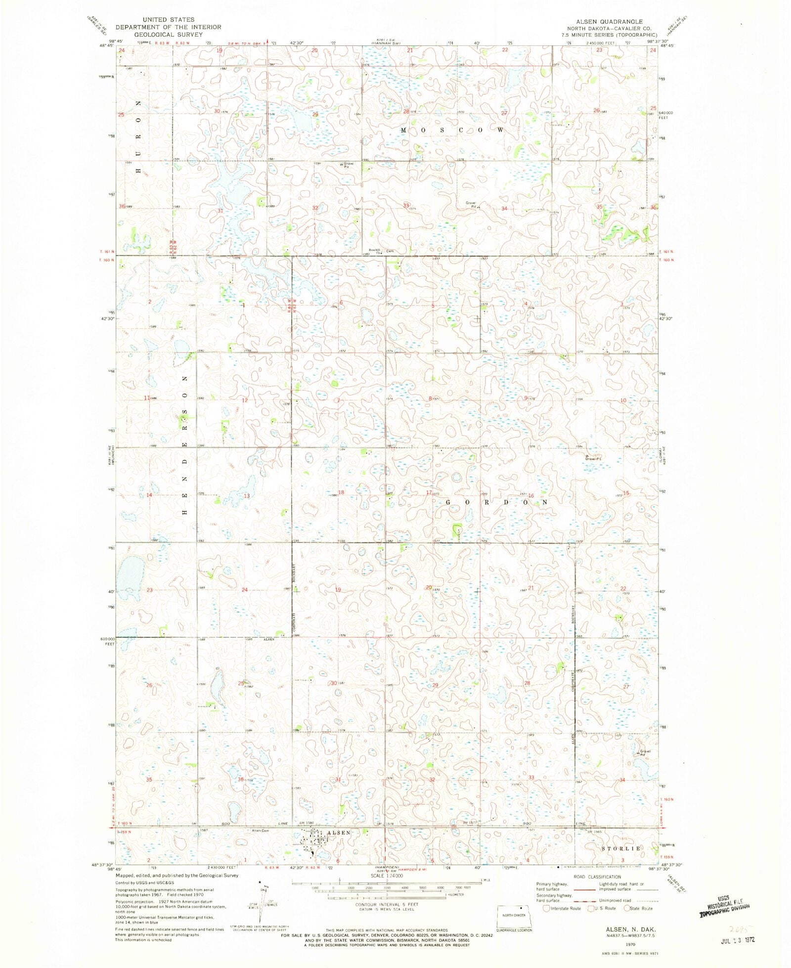Classic USGS Alsen North Dakota 7.5'x7.5' Topo Map – MyTopo Map Store