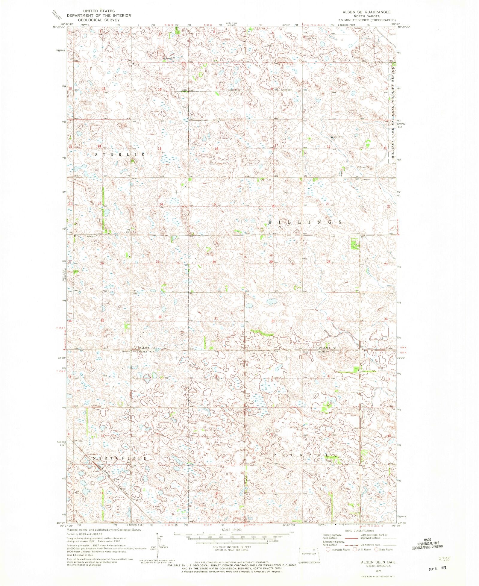 Classic USGS Alsen SE North Dakota 7.5'x7.5' Topo Map – MyTopo Map Store