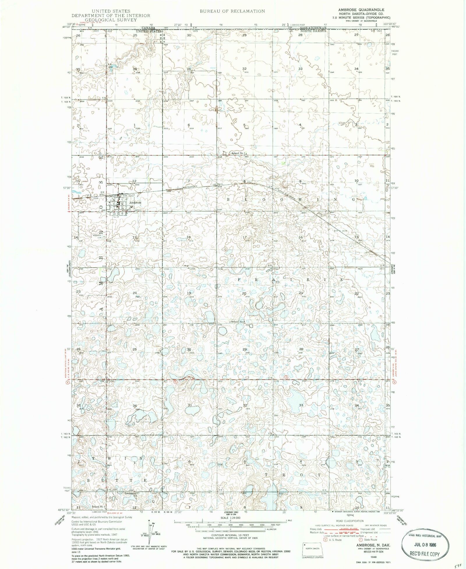 Classic USGS Ambrose North Dakota 7.5'x7.5' Topo Map – MyTopo Map Store