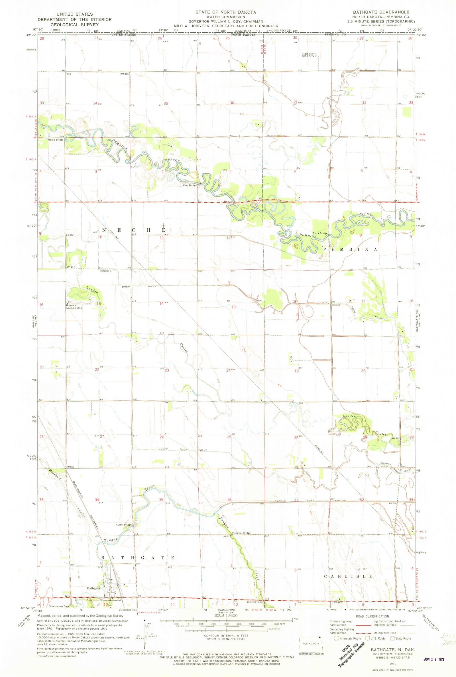Classic USGS Bathgate North Dakota 7.5'x7.5' Topo Map – MyTopo Map Store