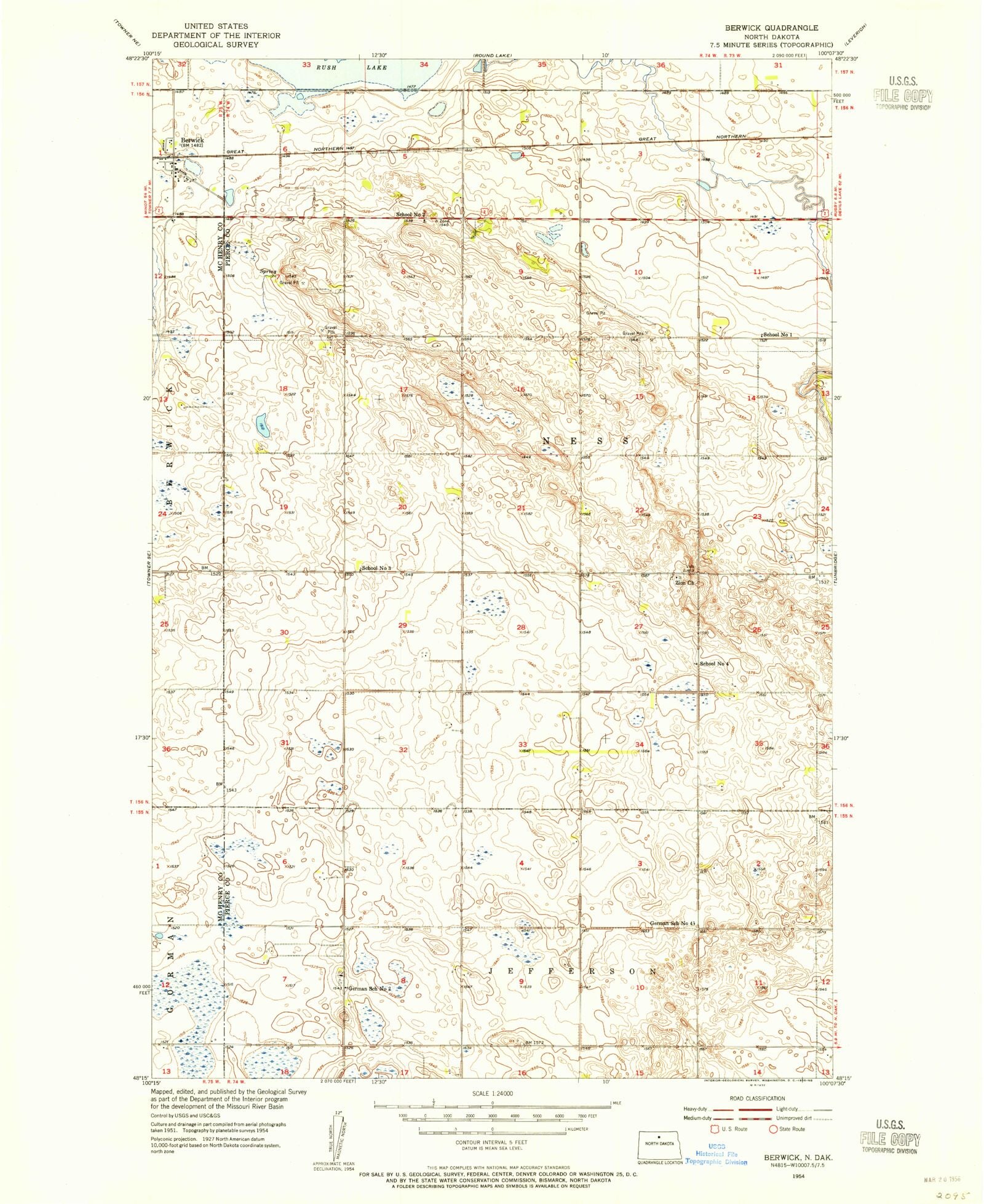 Classic USGS Berwick North Dakota 7.5'x7.5' Topo Map – MyTopo Map Store