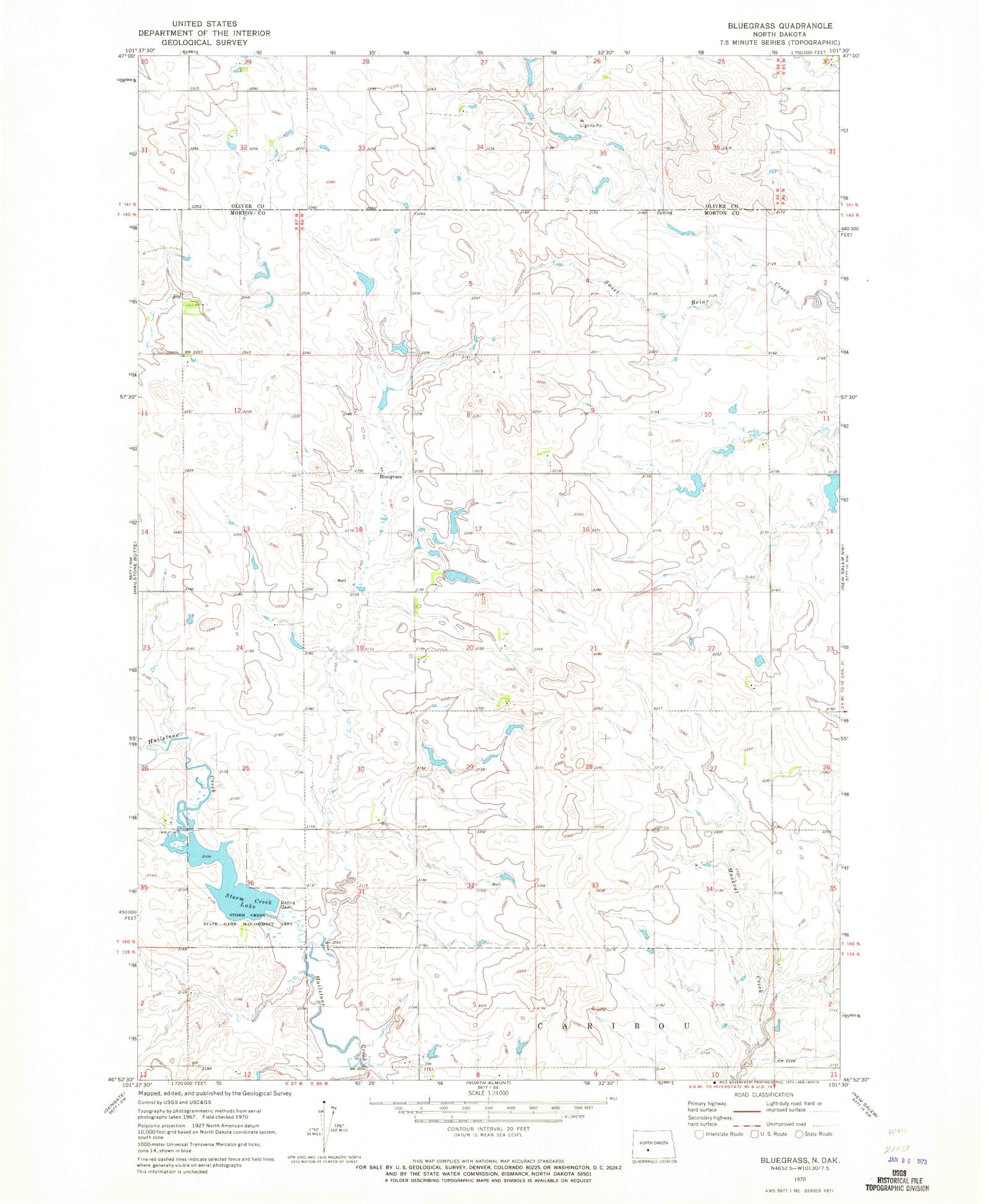 Classic USGS Bluegrass North Dakota 7.5'x7.5' Topo Map – MyTopo Map Store