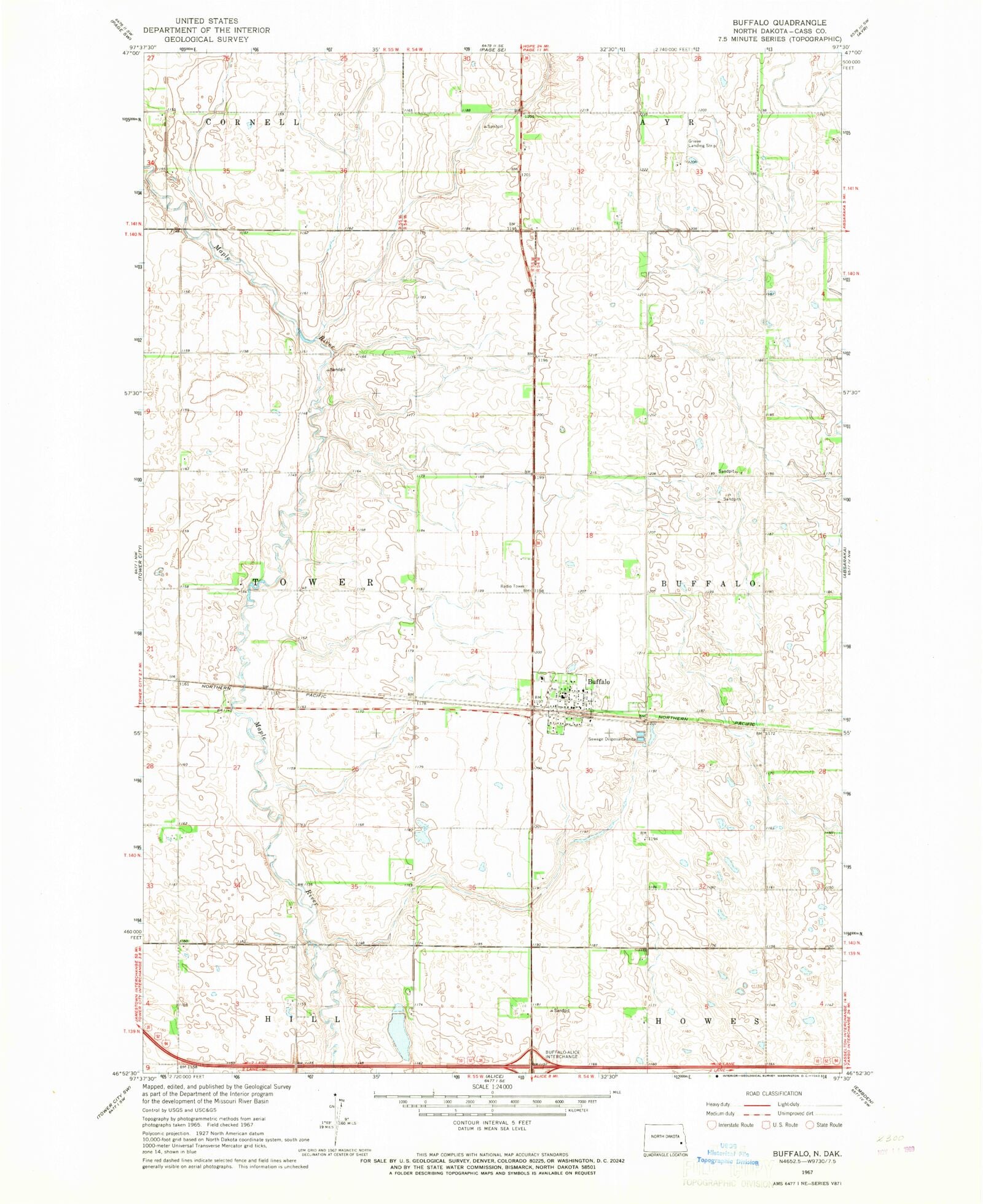 Classic USGS Buffalo North Dakota 7.5'x7.5' Topo Map – MyTopo Map Store