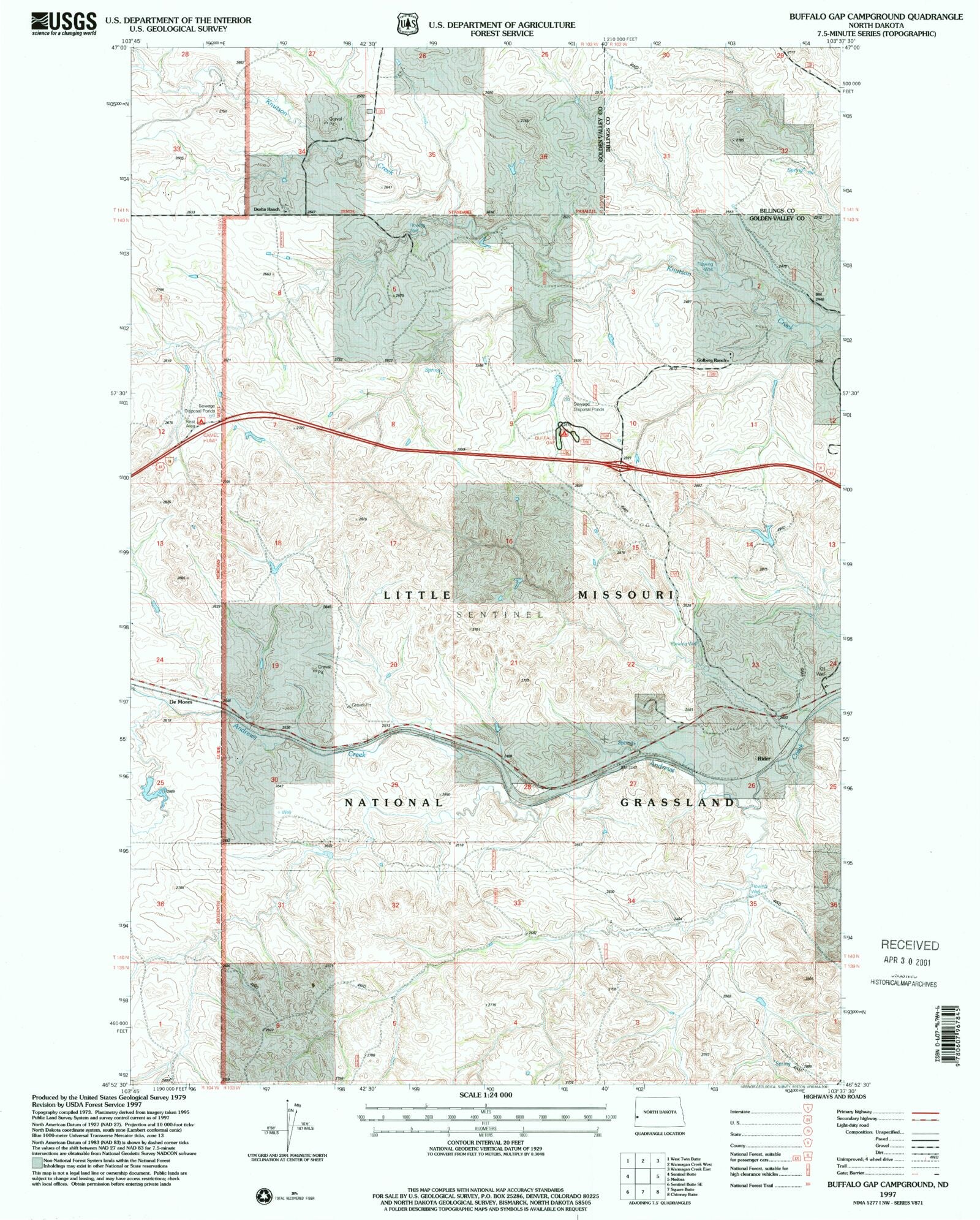 Classic USGS Buffalo Gap Campground North Dakota 7.5'x7.5' Topo Map ...