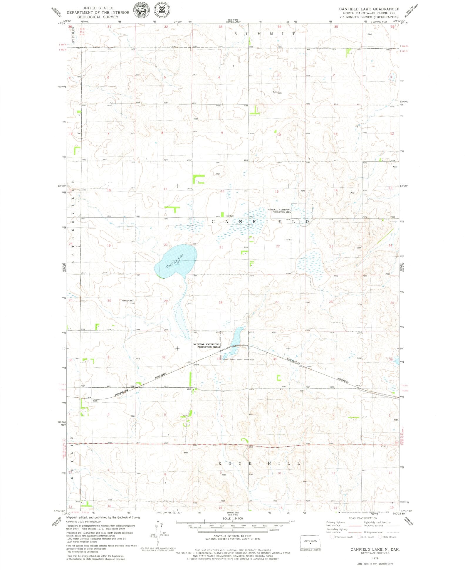 Classic USGS Canfield Lake North Dakota 7.5'x7.5' Topo Map – MyTopo Map ...
