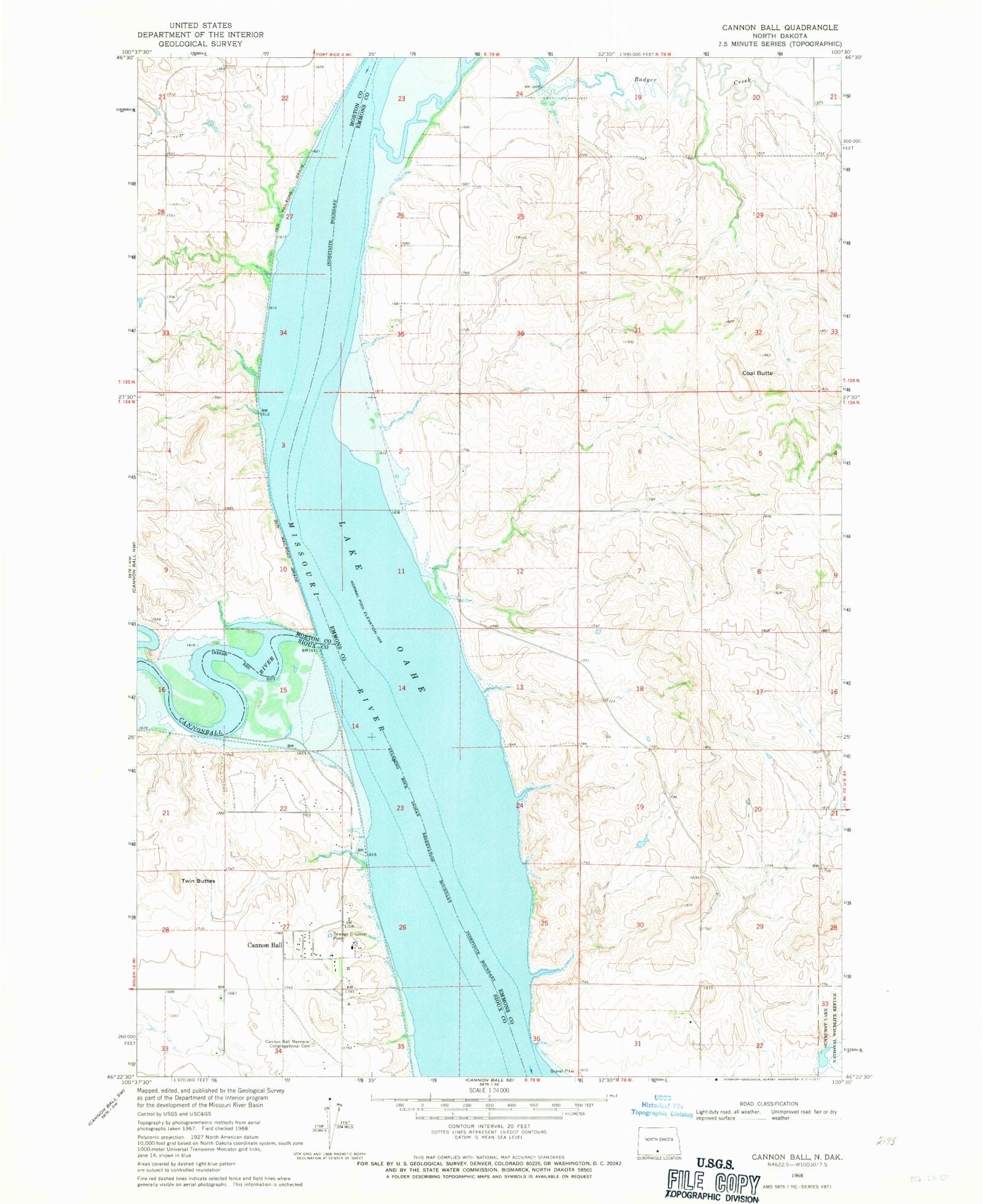 Classic USGS Cannon Ball North Dakota 7.5'x7.5' Topo Map – MyTopo Map Store