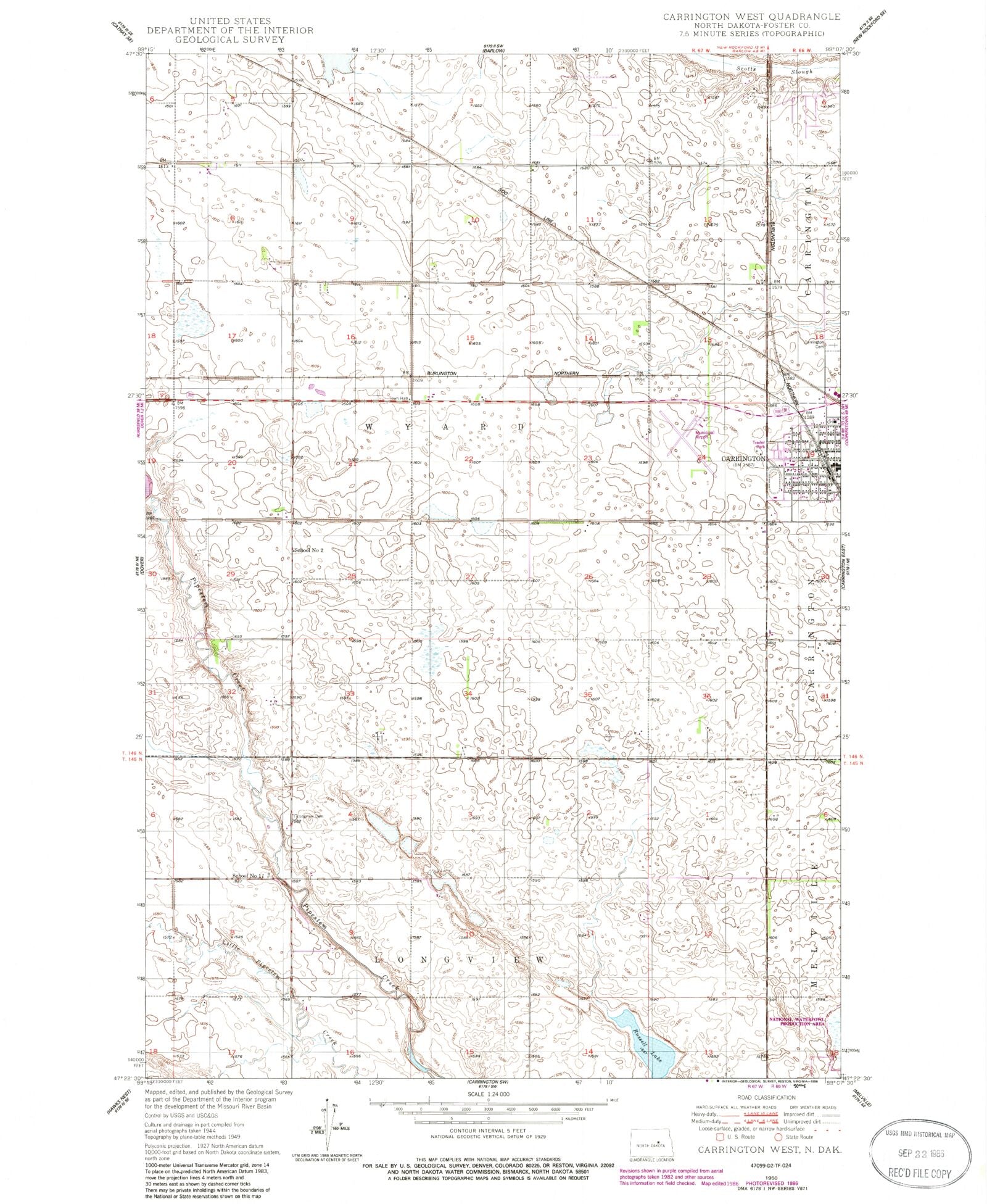 Classic USGS Carrington West North Dakota 7.5'x7.5' Topo Map – MyTopo ...