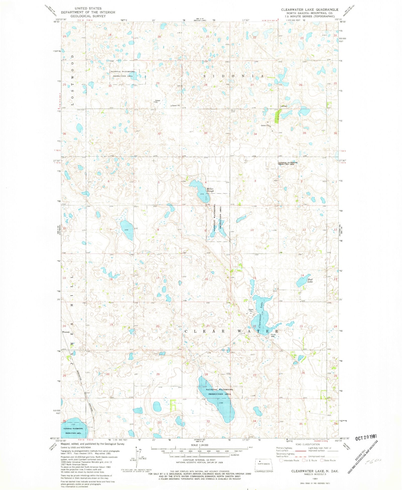 Classic USGS Clearwater Lake North Dakota 7.5'x7.5' Topo Map – MyTopo Map Store