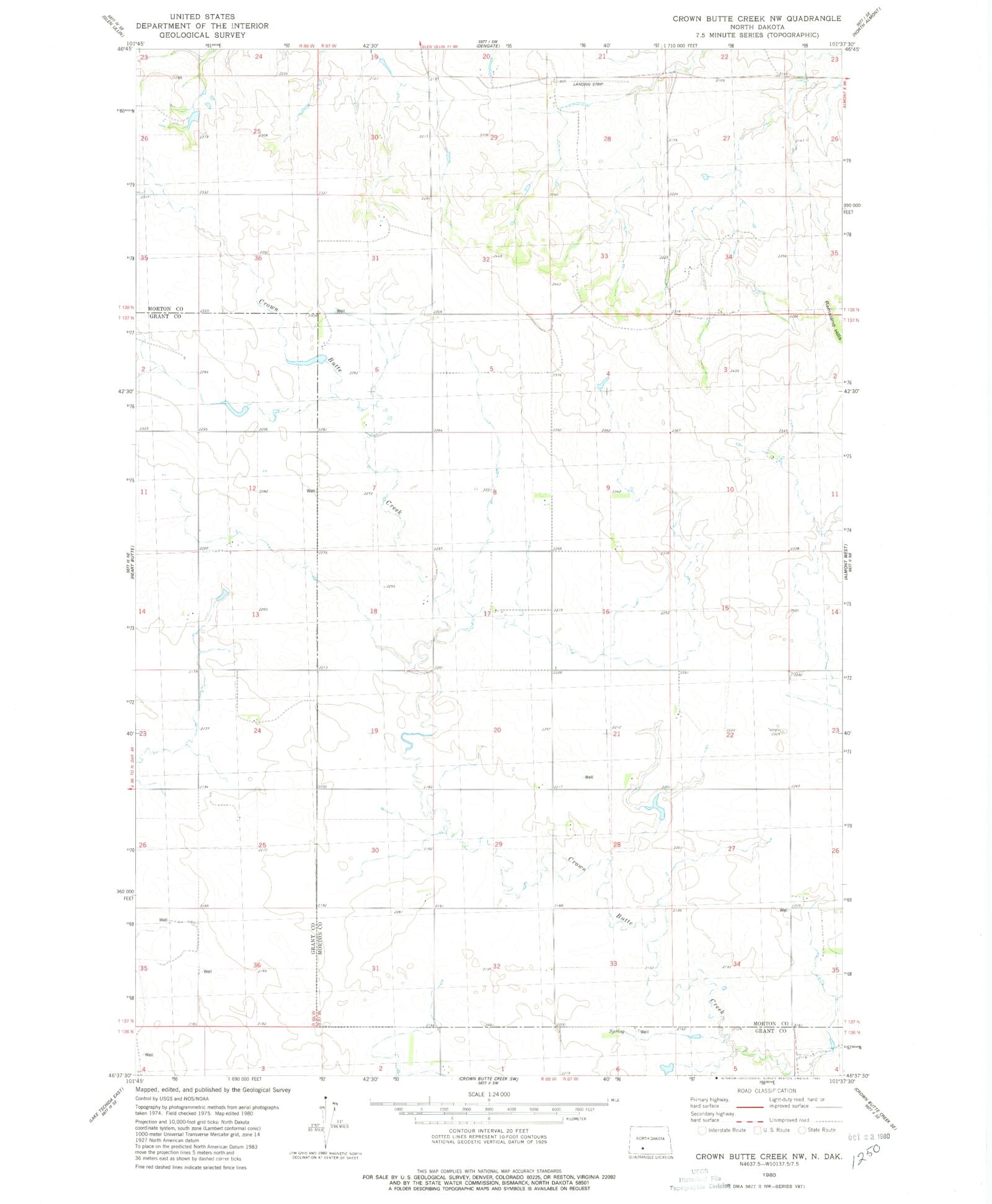 Classic USGS Crown Butte Creek NW North Dakota 7.5'x7.5' Topo Map ...
