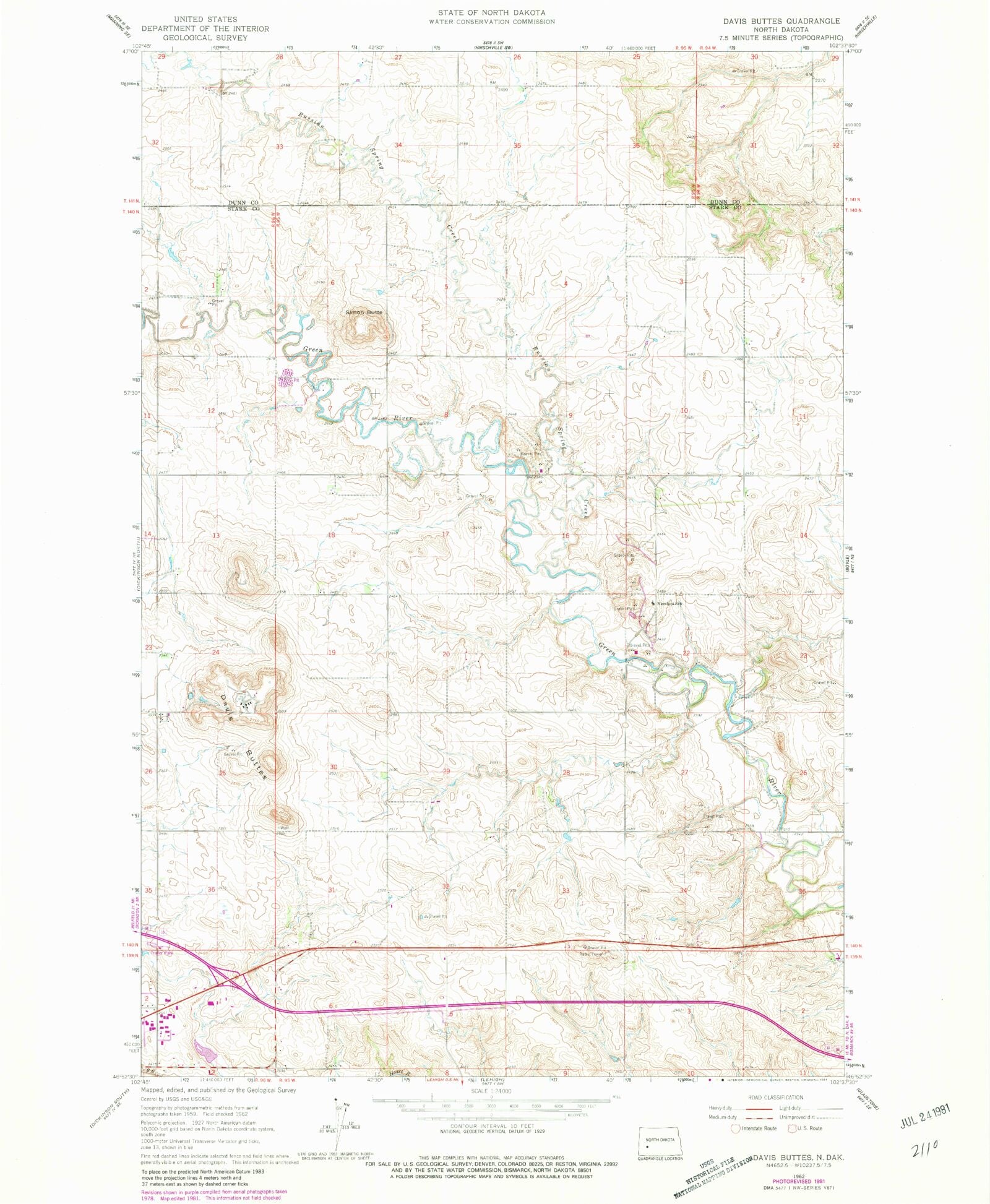 Classic USGS Davis Buttes North Dakota 7.5'x7.5' Topo Map – MyTopo Map ...
