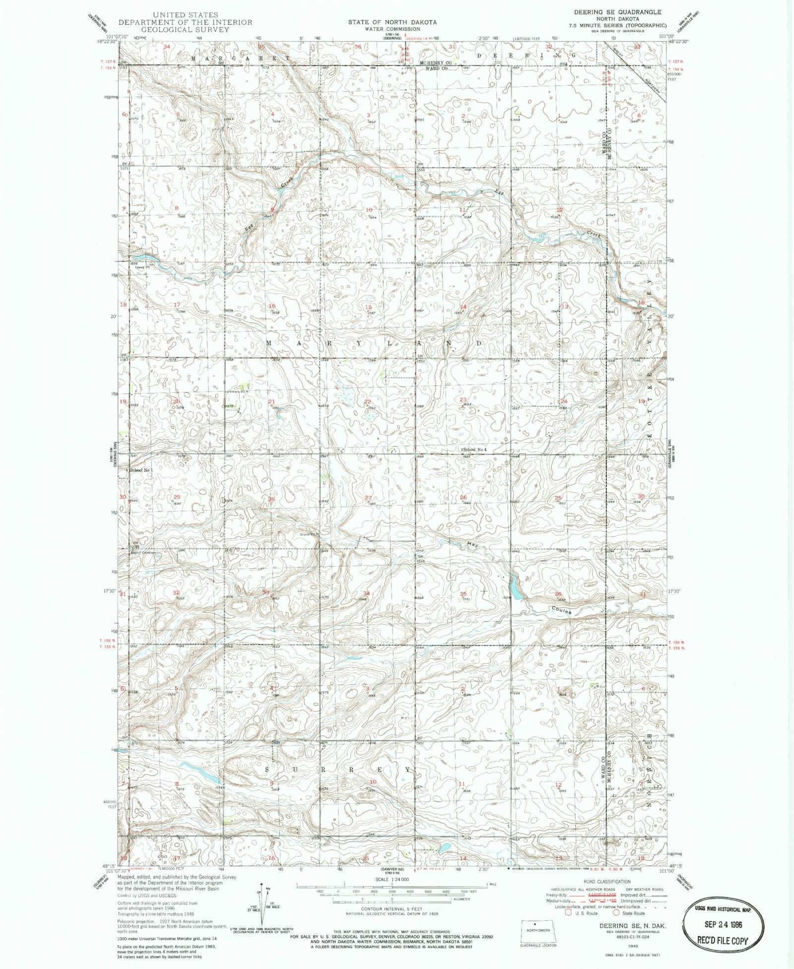 Classic USGS Deering North Dakota 7.5'x7.5' Topo Map – MyTopo Map Store