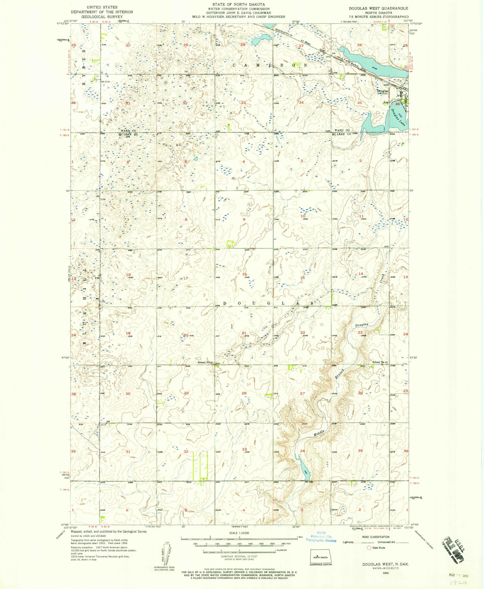 Classic USGS Douglas West North Dakota 7.5'x7.5' Topo Map – MyTopo Map ...