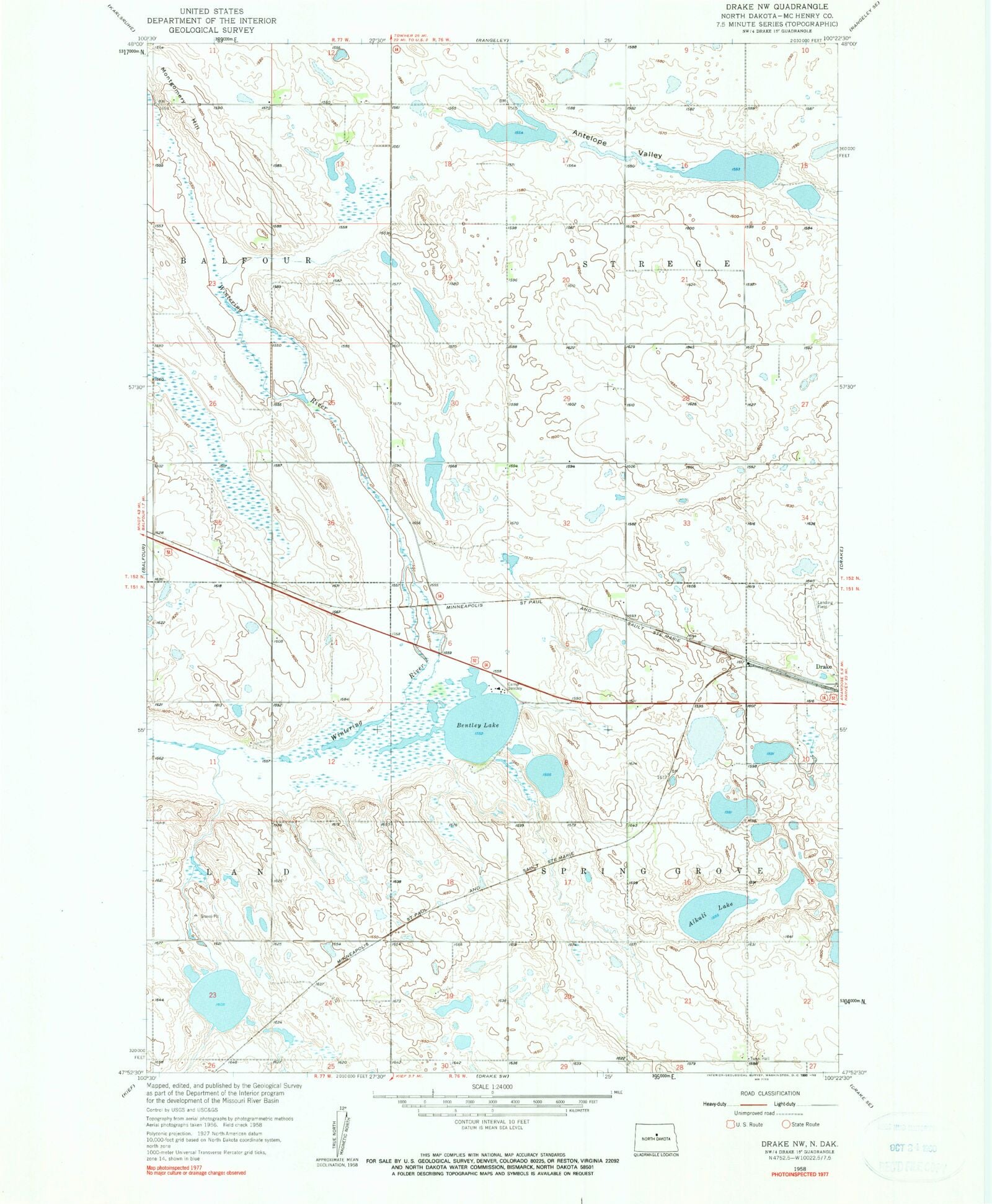 Classic USGS Drake NW North Dakota 7.5'x7.5' Topo Map – MyTopo Map Store