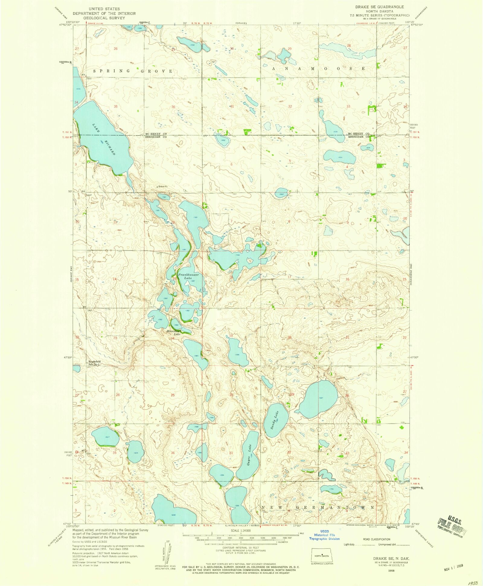 Classic USGS Drake SE North Dakota 7.5'x7.5' Topo Map – MyTopo Map Store