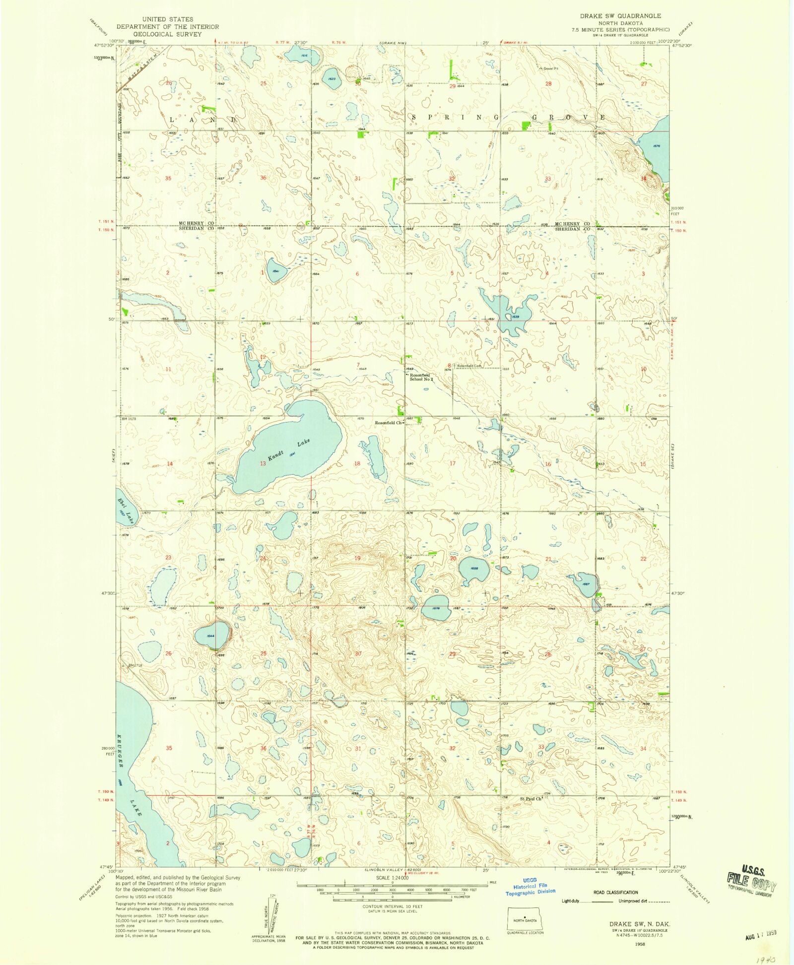 Classic USGS Drake SW North Dakota 7.5'x7.5' Topo Map – MyTopo Map Store