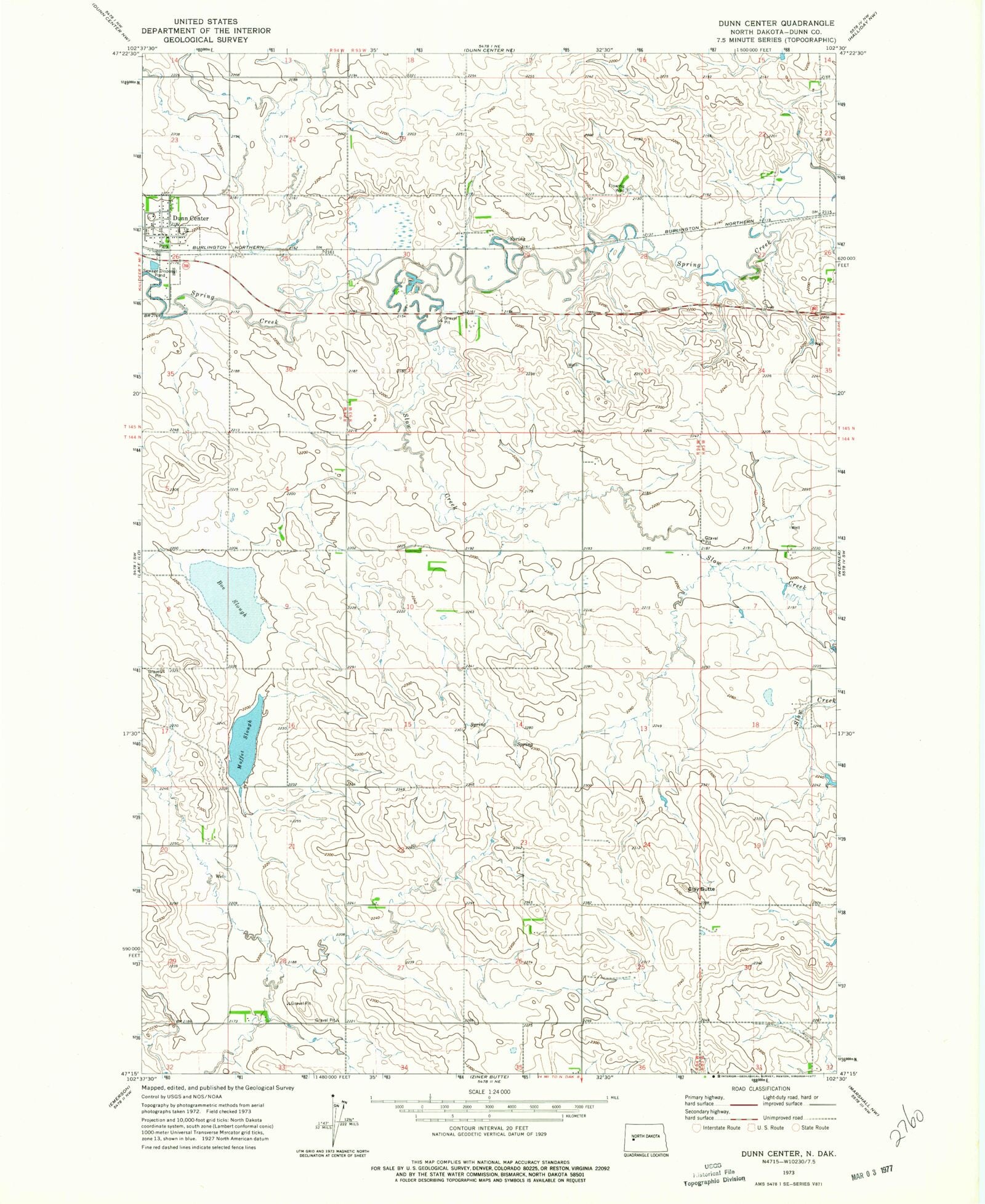 Classic USGS Dunn Center North Dakota 7.5'x7.5' Topo Map – MyTopo Map Store
