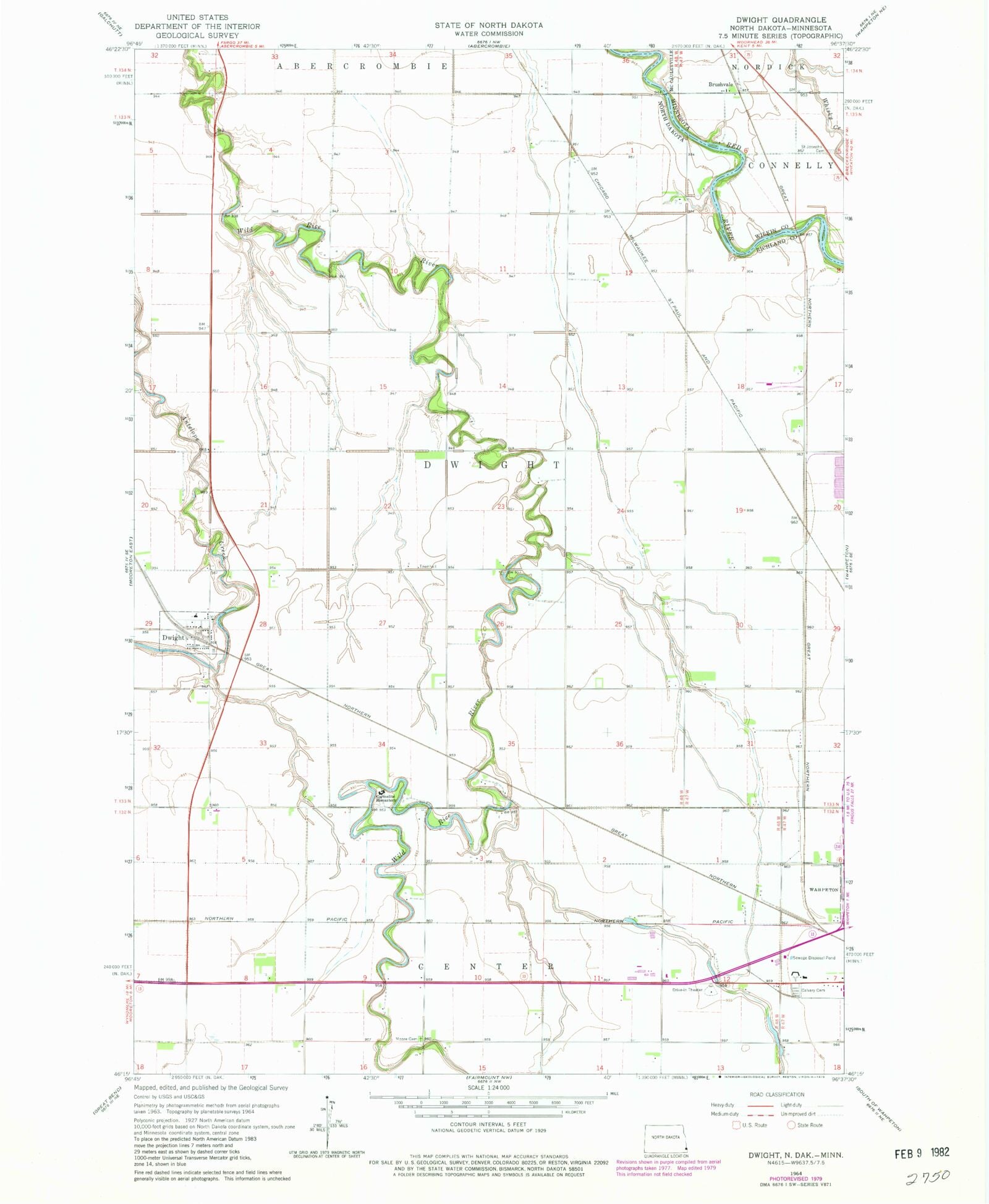 Classic USGS Dwight North Dakota 7.5'x7.5' Topo Map – MyTopo Map Store
