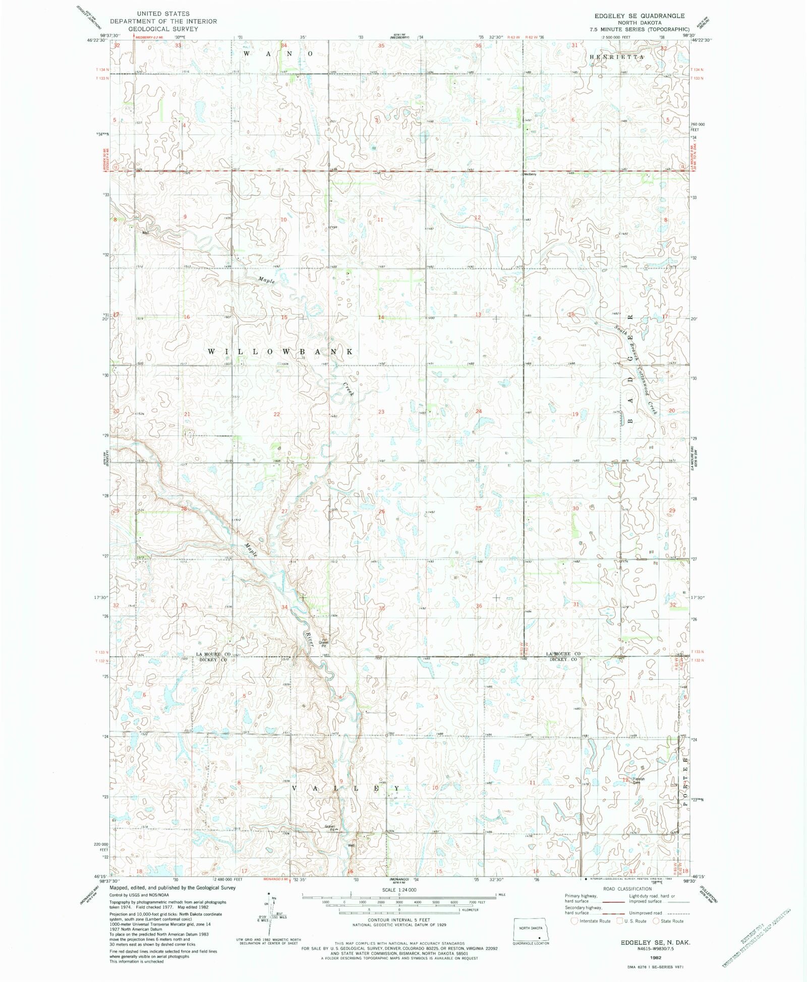 Classic USGS Edgeley SE North Dakota 7.5'x7.5' Topo Map – MyTopo Map Store