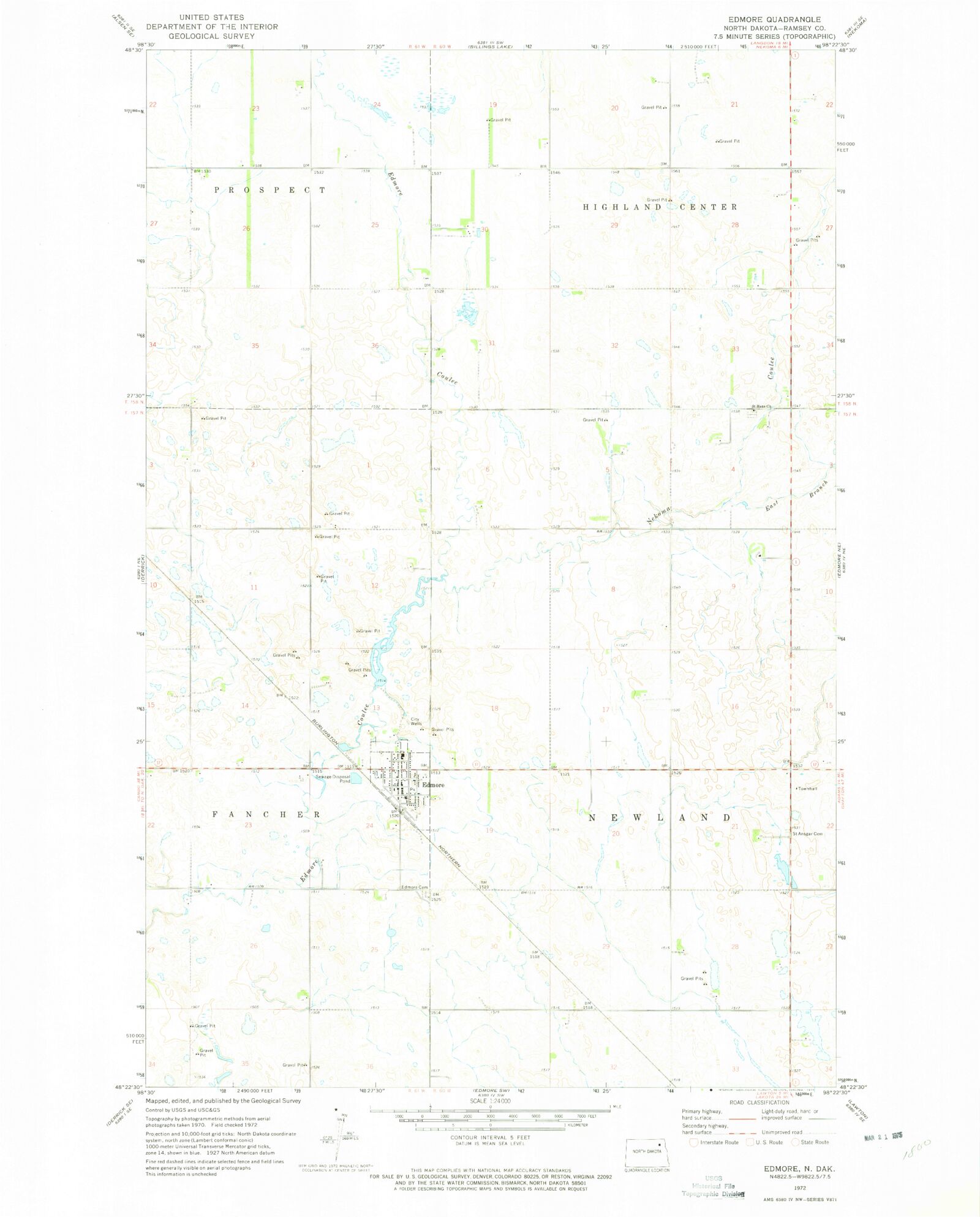 Classic USGS Edmore North Dakota 7.5'x7.5' Topo Map – MyTopo Map Store