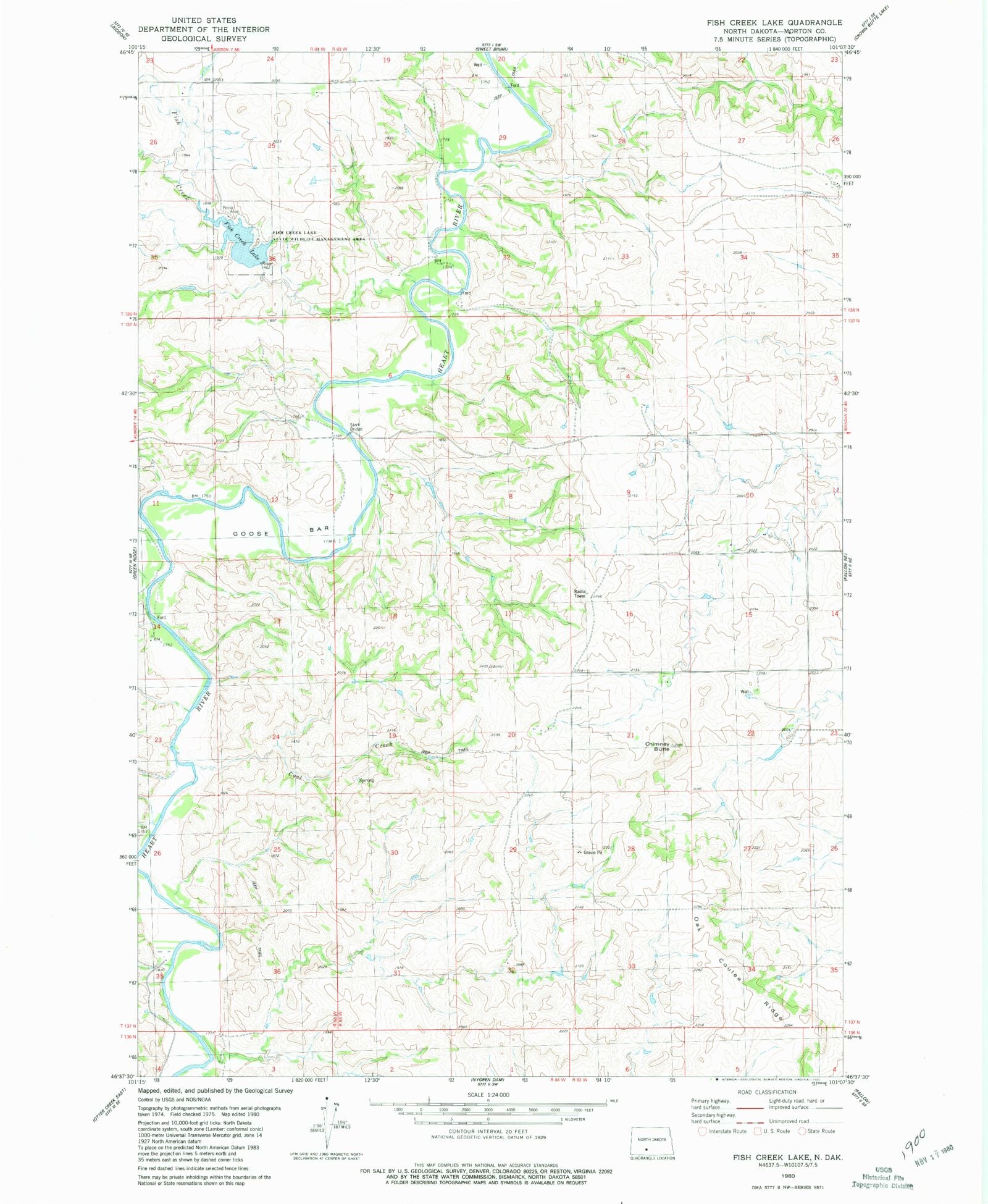 Classic USGS Fish Creek Lake North Dakota 7.5'x7.5' Topo Map – MyTopo ...