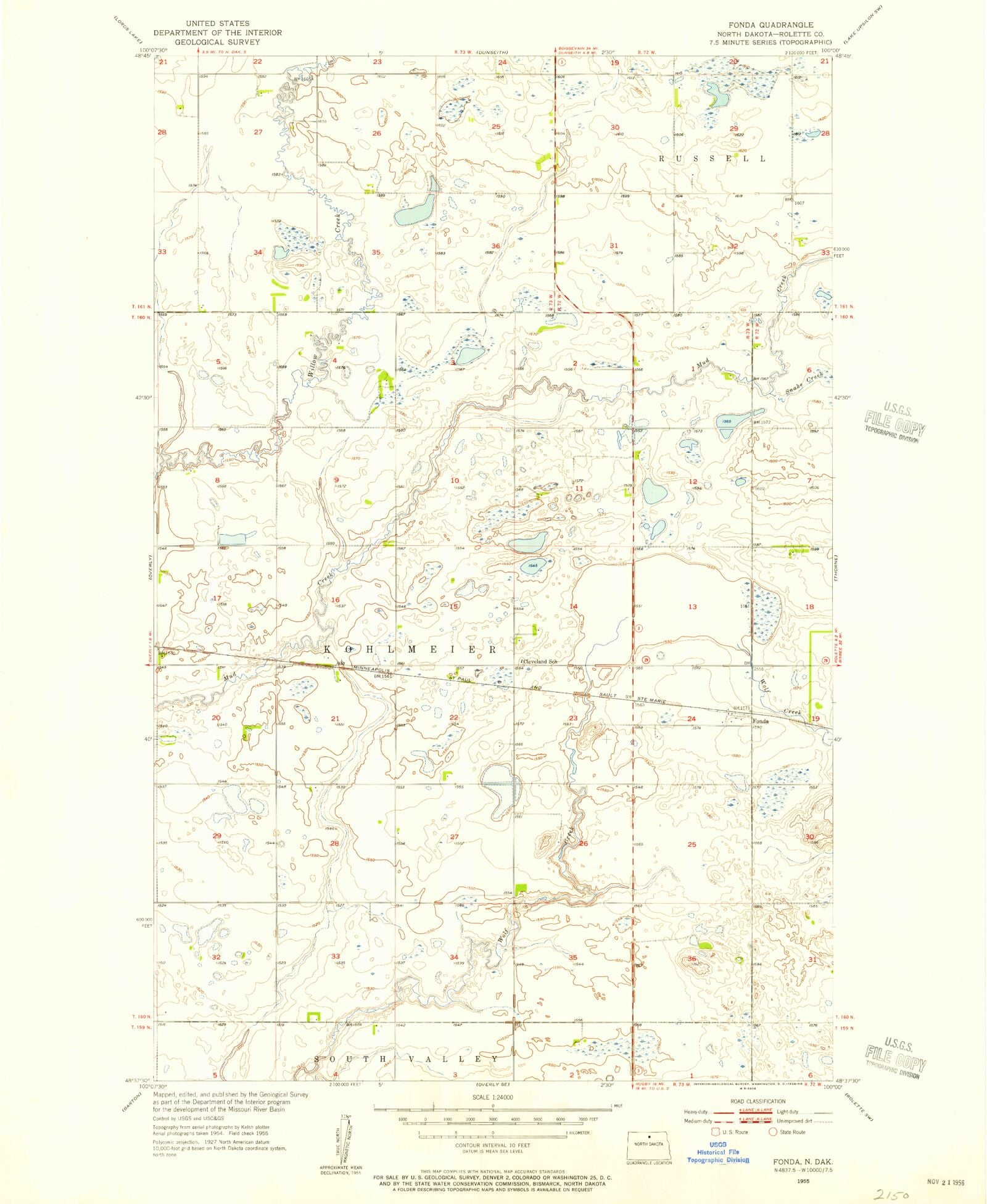 Classic USGS Fonda North Dakota 7.5'x7.5' Topo Map – MyTopo Map Store