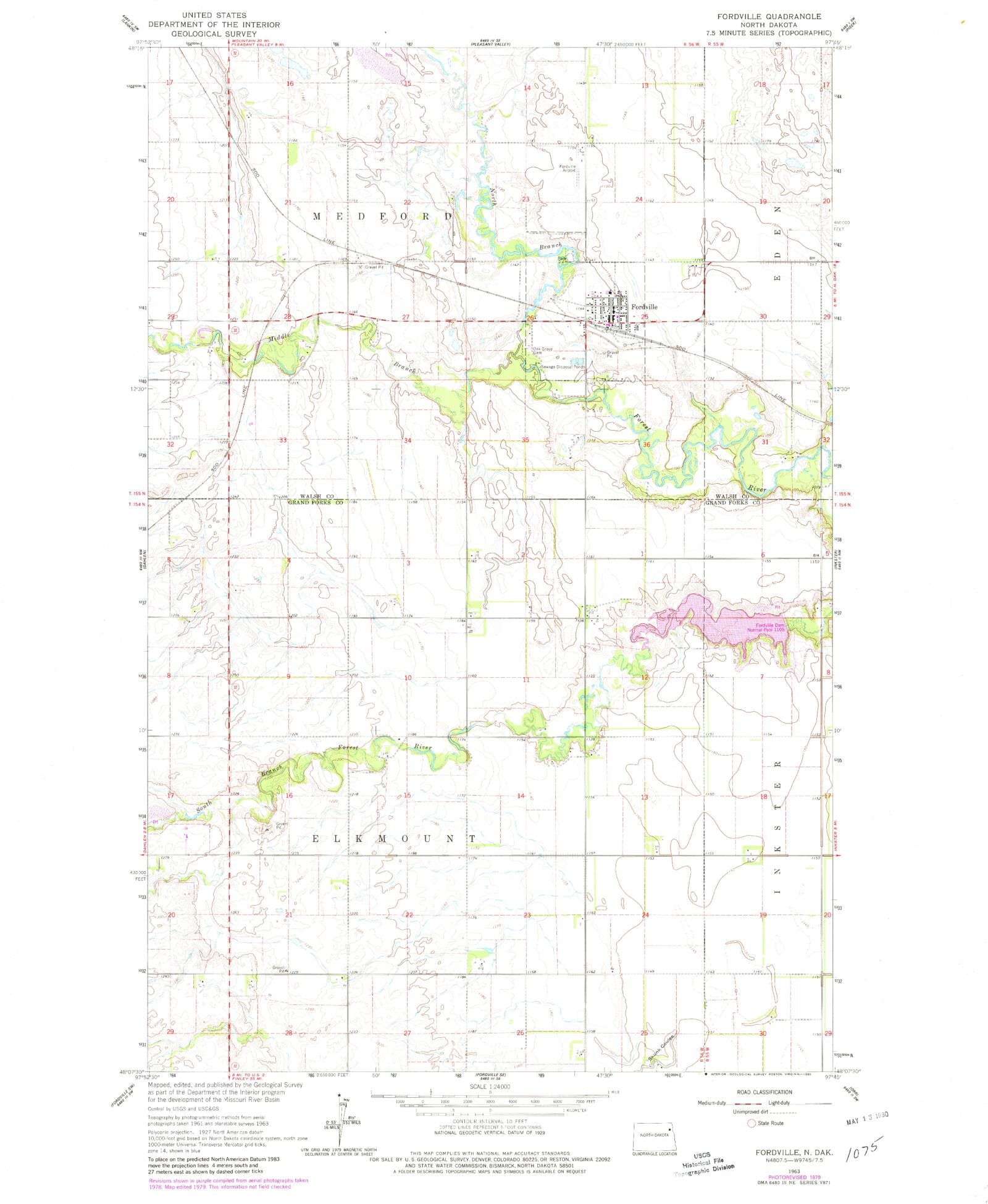 Classic USGS Fordville North Dakota 7.5'x7.5' Topo Map – MyTopo Map Store